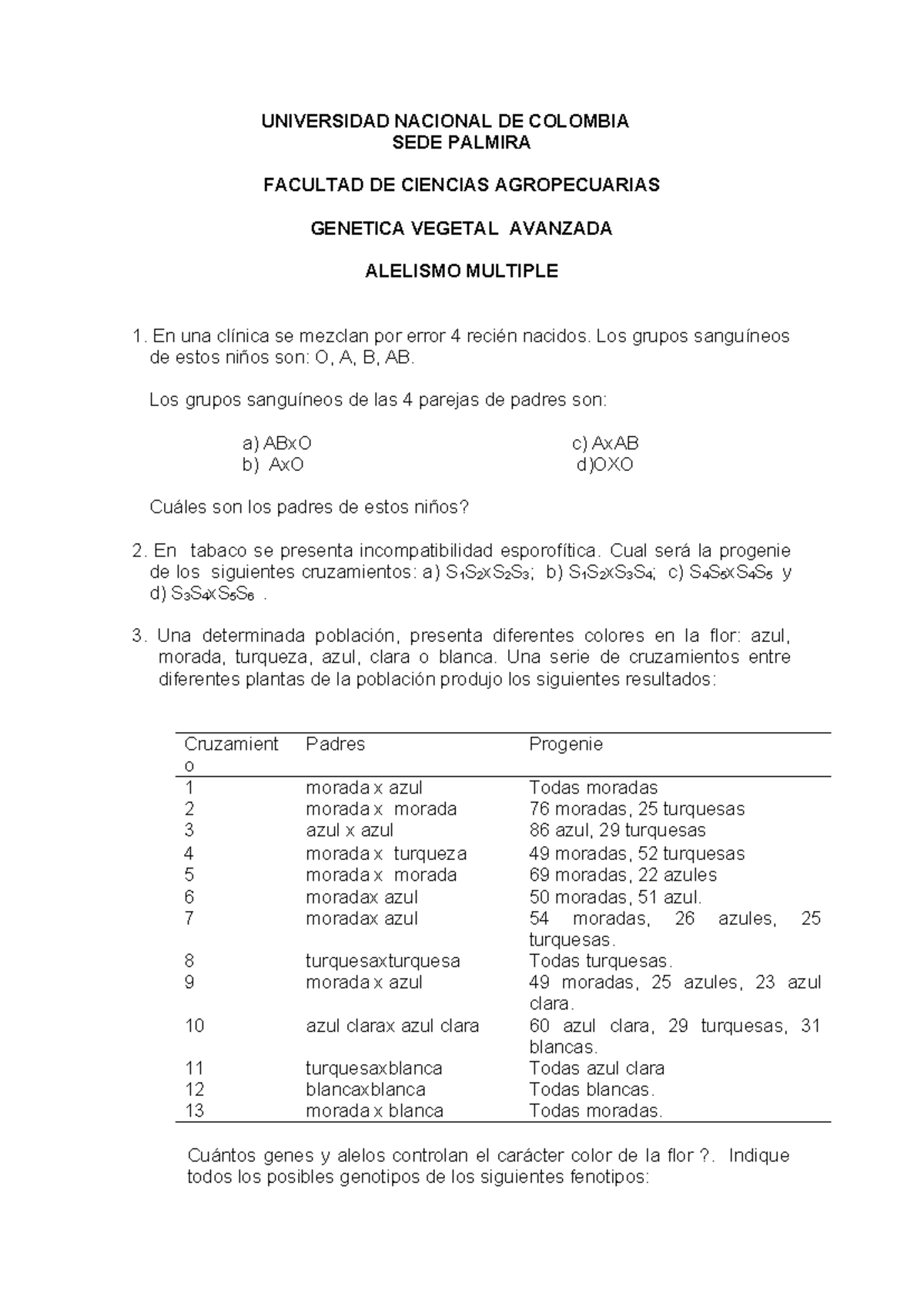 Alelismo Multiple - GENETICA - UNIVERSIDAD NACIONAL DE COLOMBIA SEDE ...