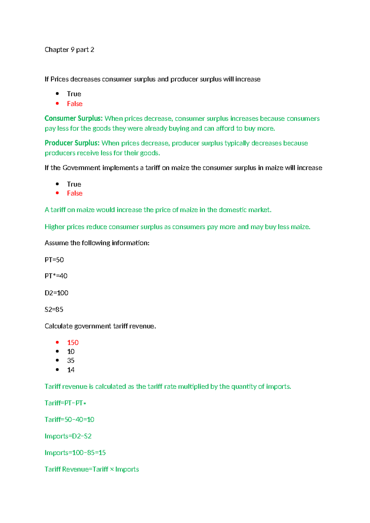Chapter 9 part 2 memo (1) - Chapter 9 part 2 If Prices decreases ...