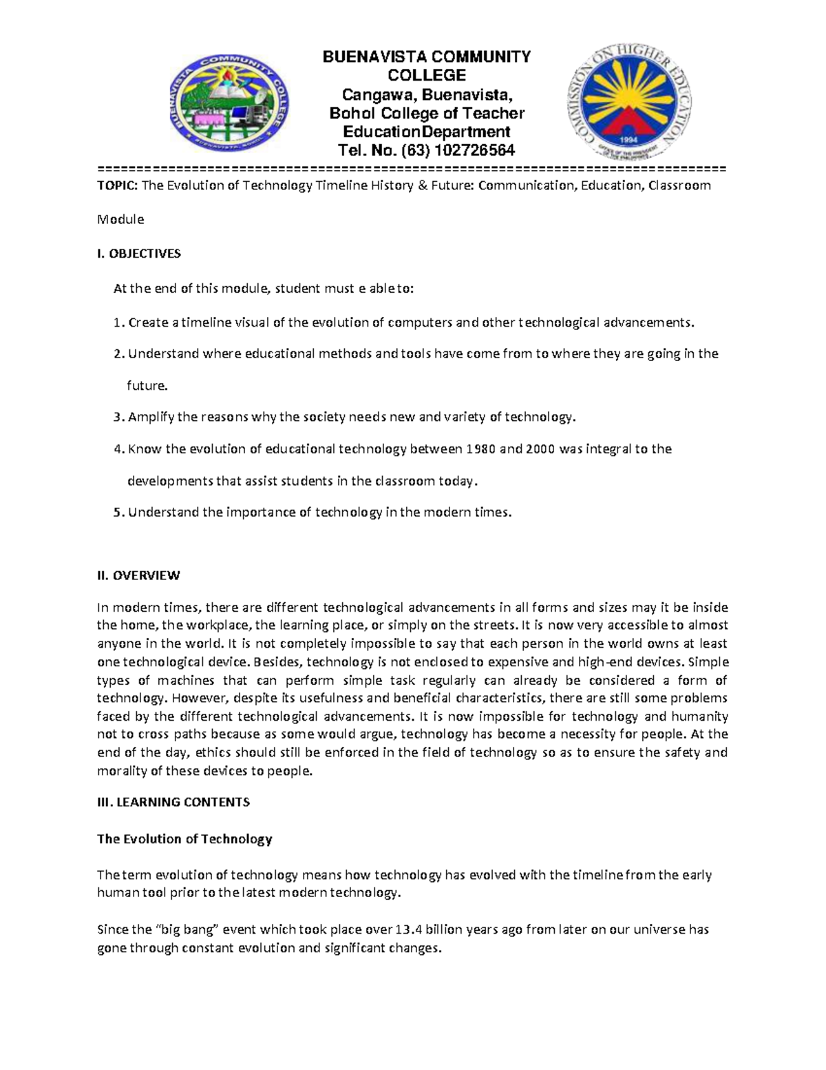 Mod - Dhdhd - BUENAVISTA COMMUNITY COLLEGE Cangawa, Buenavista, Bohol ...