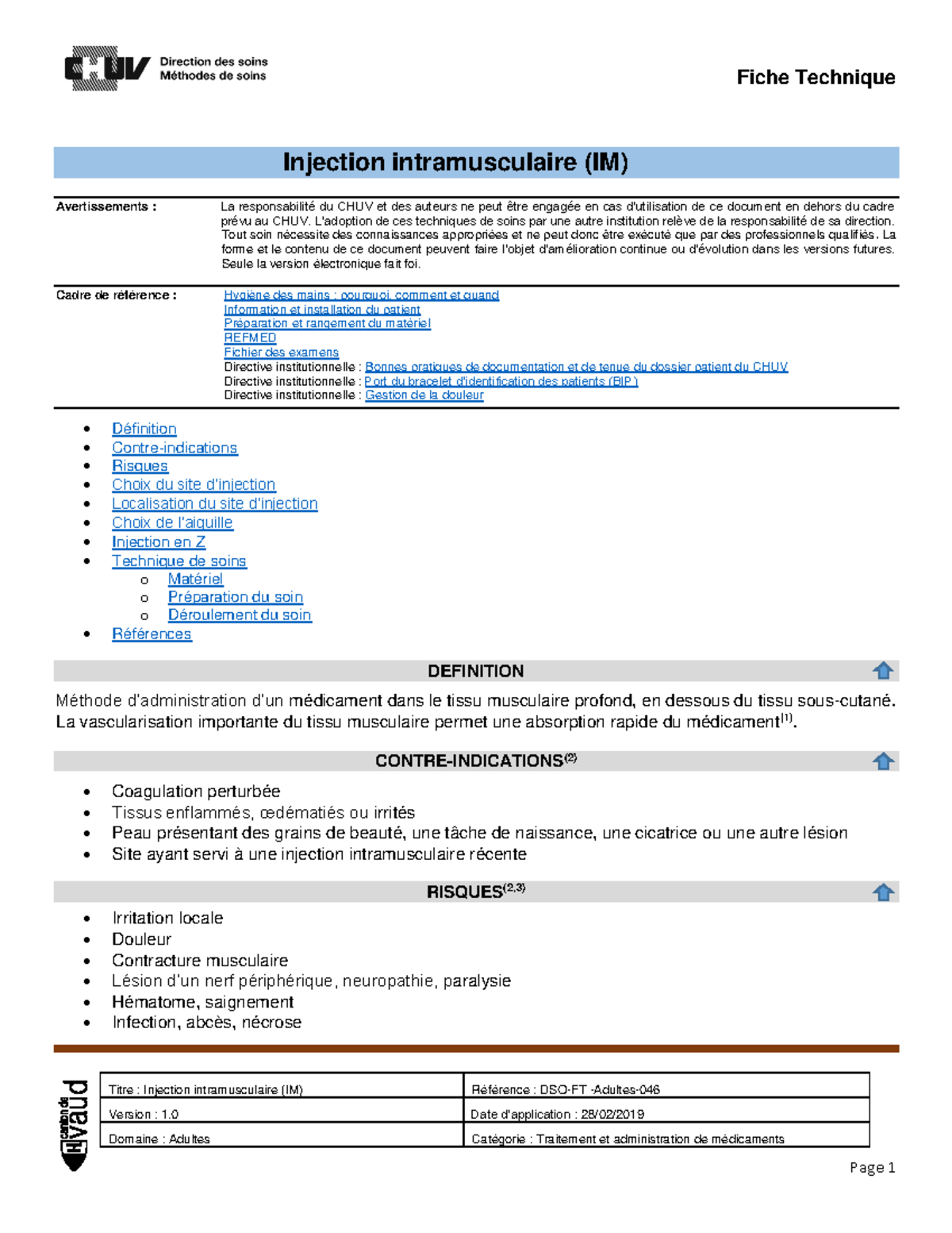 MDS Injection IM DSO FT Adultes - Titre : Injection intramusculaire (IM ...