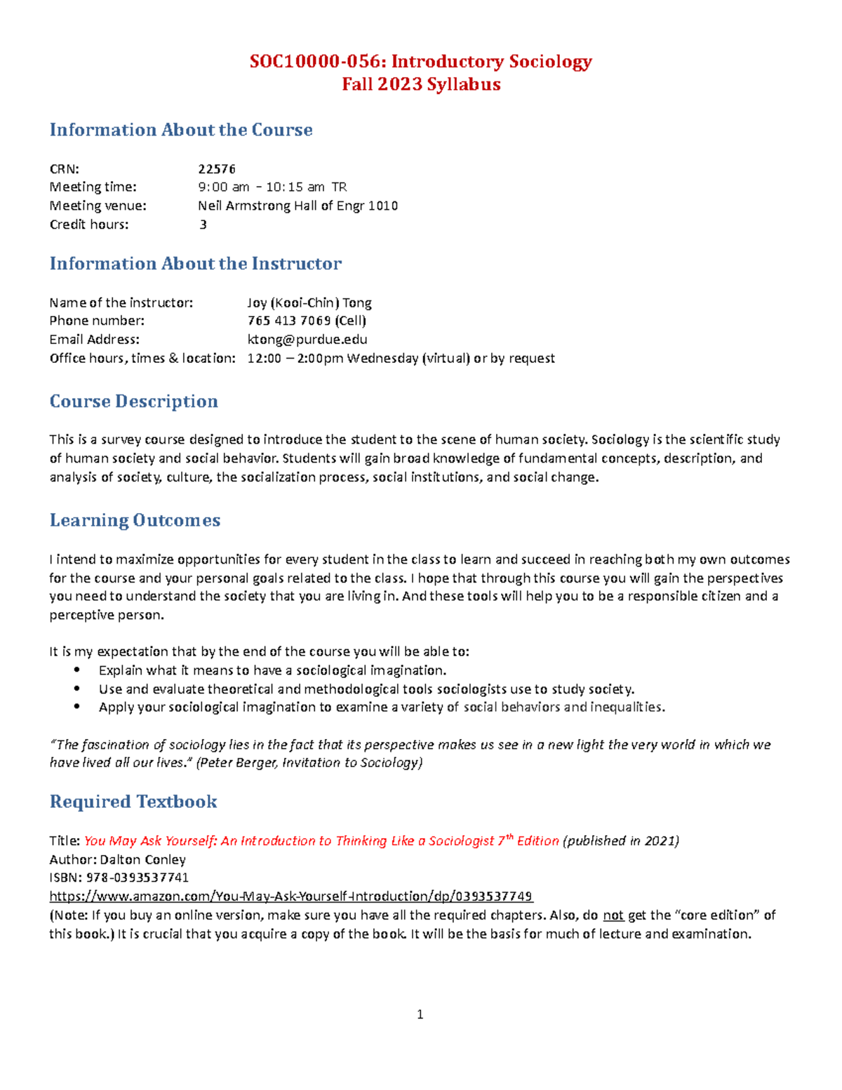 10000-56 Fall 2023 - SCLA TEST - SOC10000-056: Introductory Sociology ...