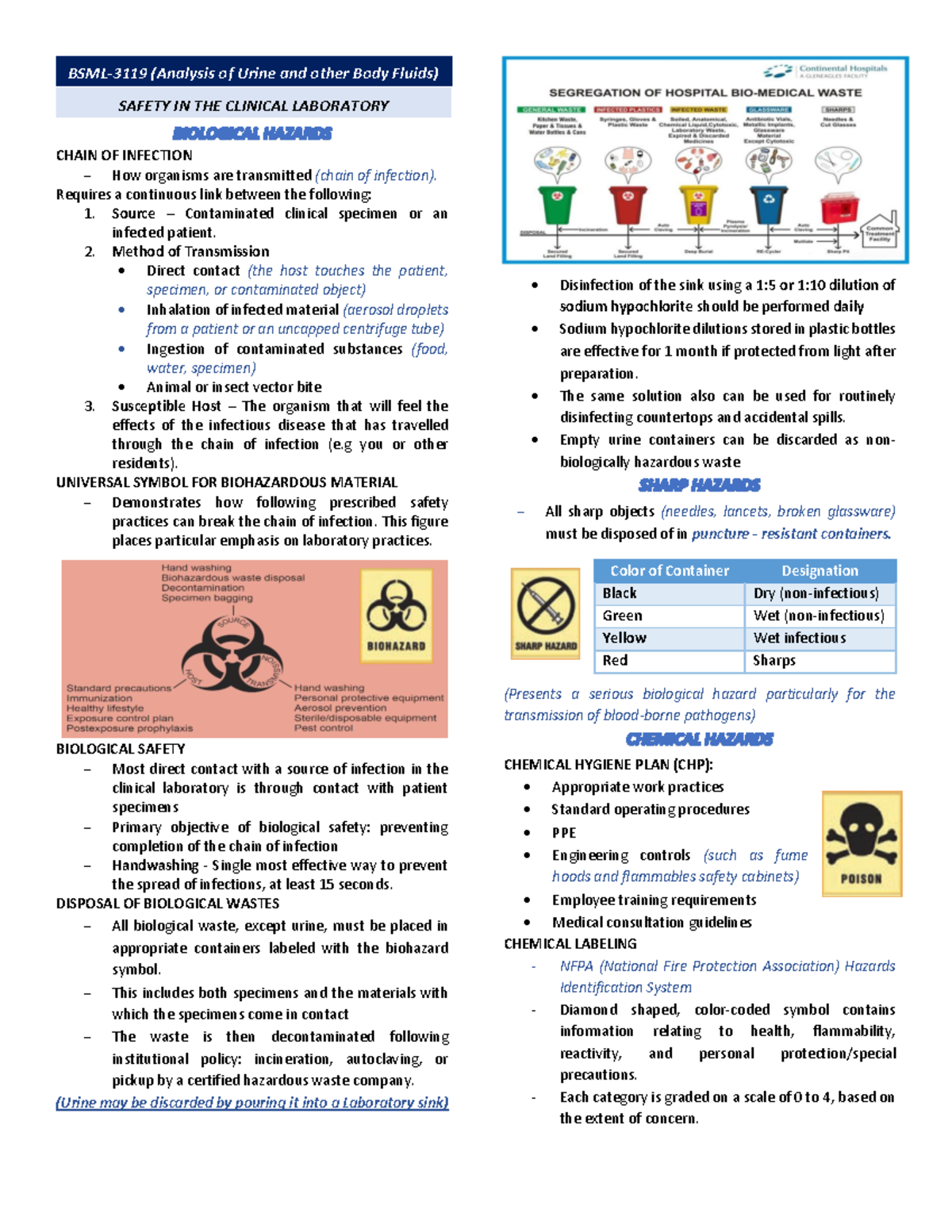 Safety in the Clinical Laboratory - (Analysis of Urine and other Body ...