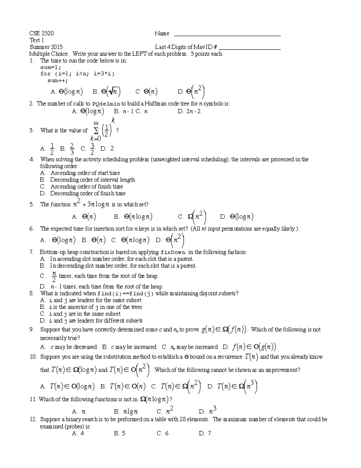 Sum13Z - Lecture notes for Algo and DS - CSE 2320 Name