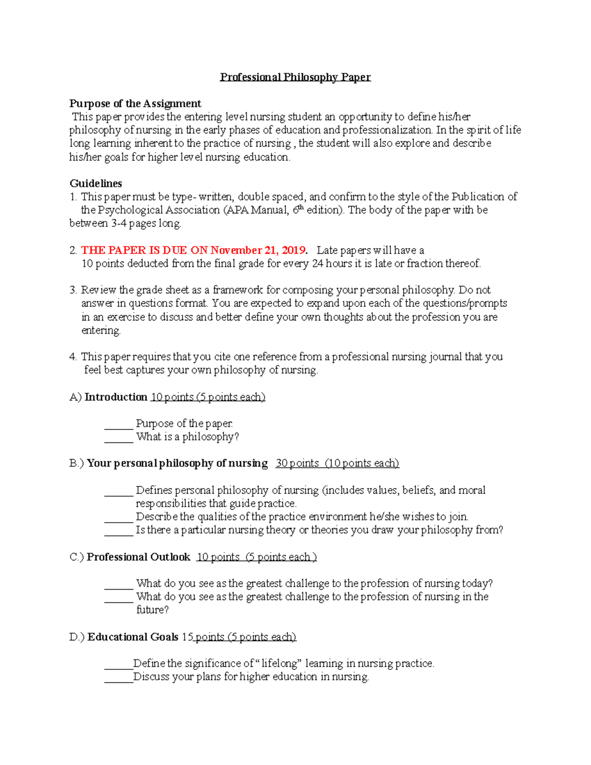 Professional Philosophy Paper NSG 252 2019 Guidelines-2 - Professional ...