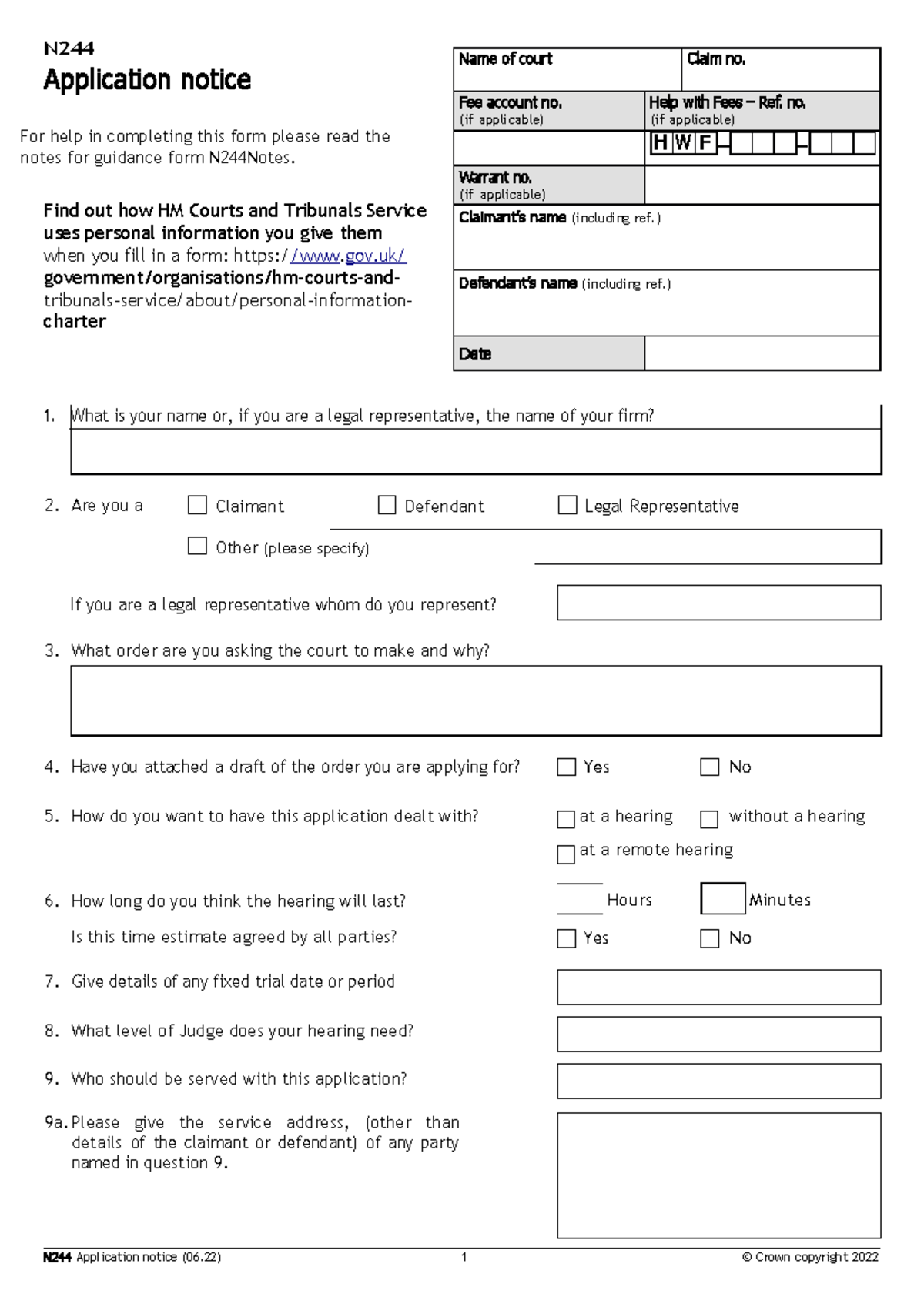 N244 - n244 - N Application notice For help in completing this form ...