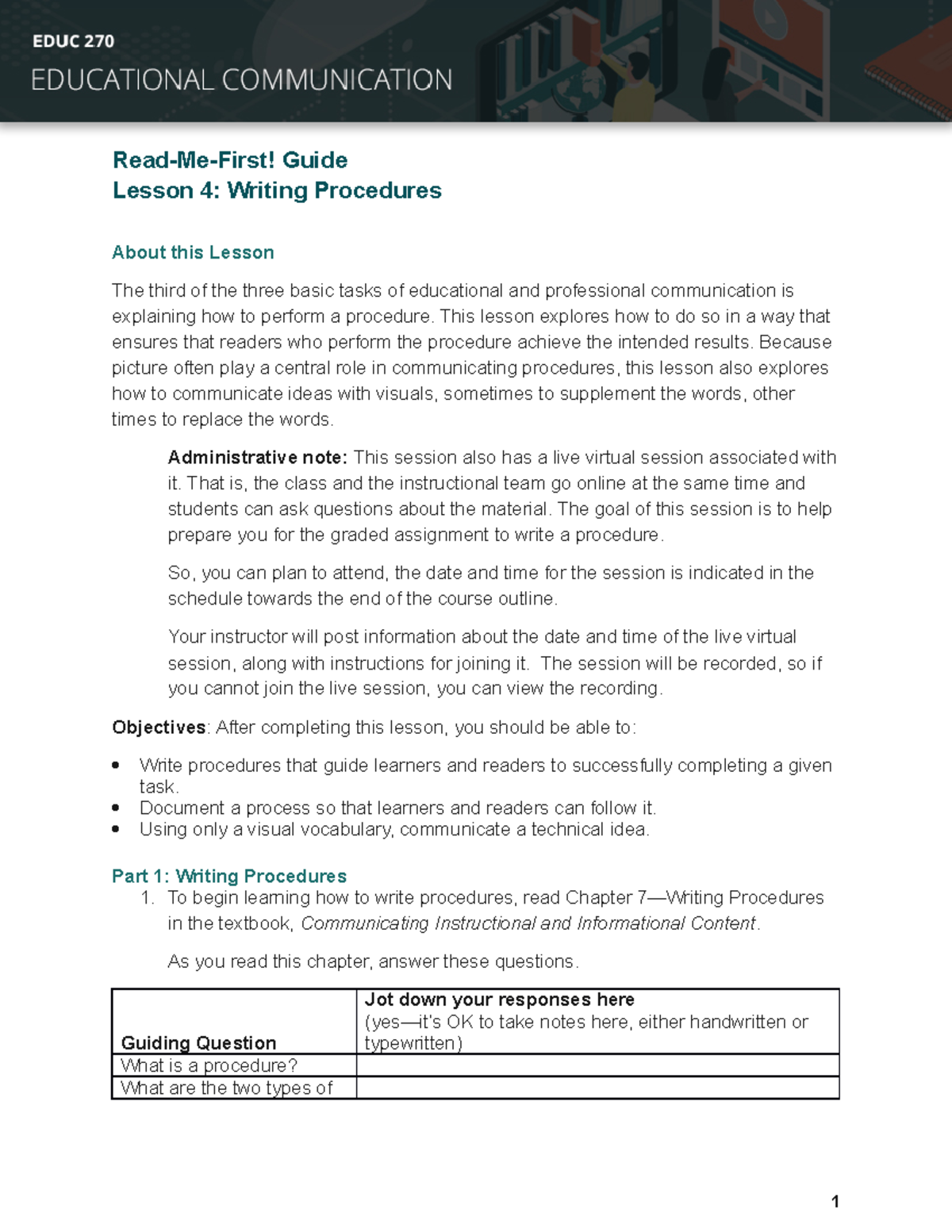 EDUC270 L4 Read Me First - Read-Me-First! Guide Lesson 4: Writing ...