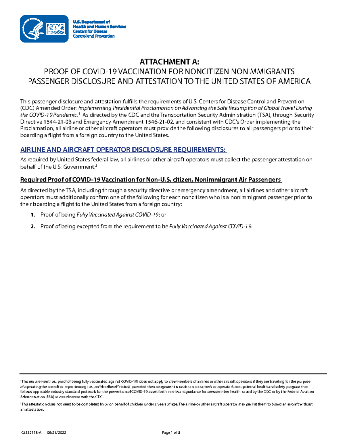 US Attestation Form Fall 2022 - Page 1 of 5 ATTACHMENT A: PROOF OF ...
