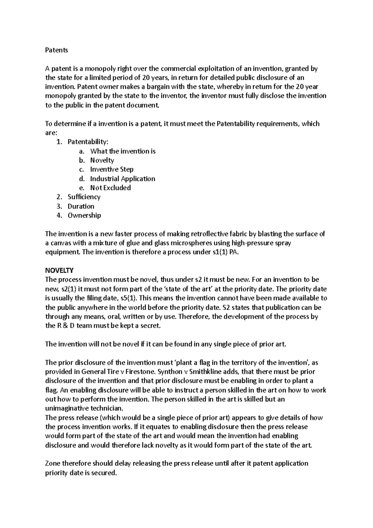 Practice paper on Patents - Patents A patent is a monopoly right over ...