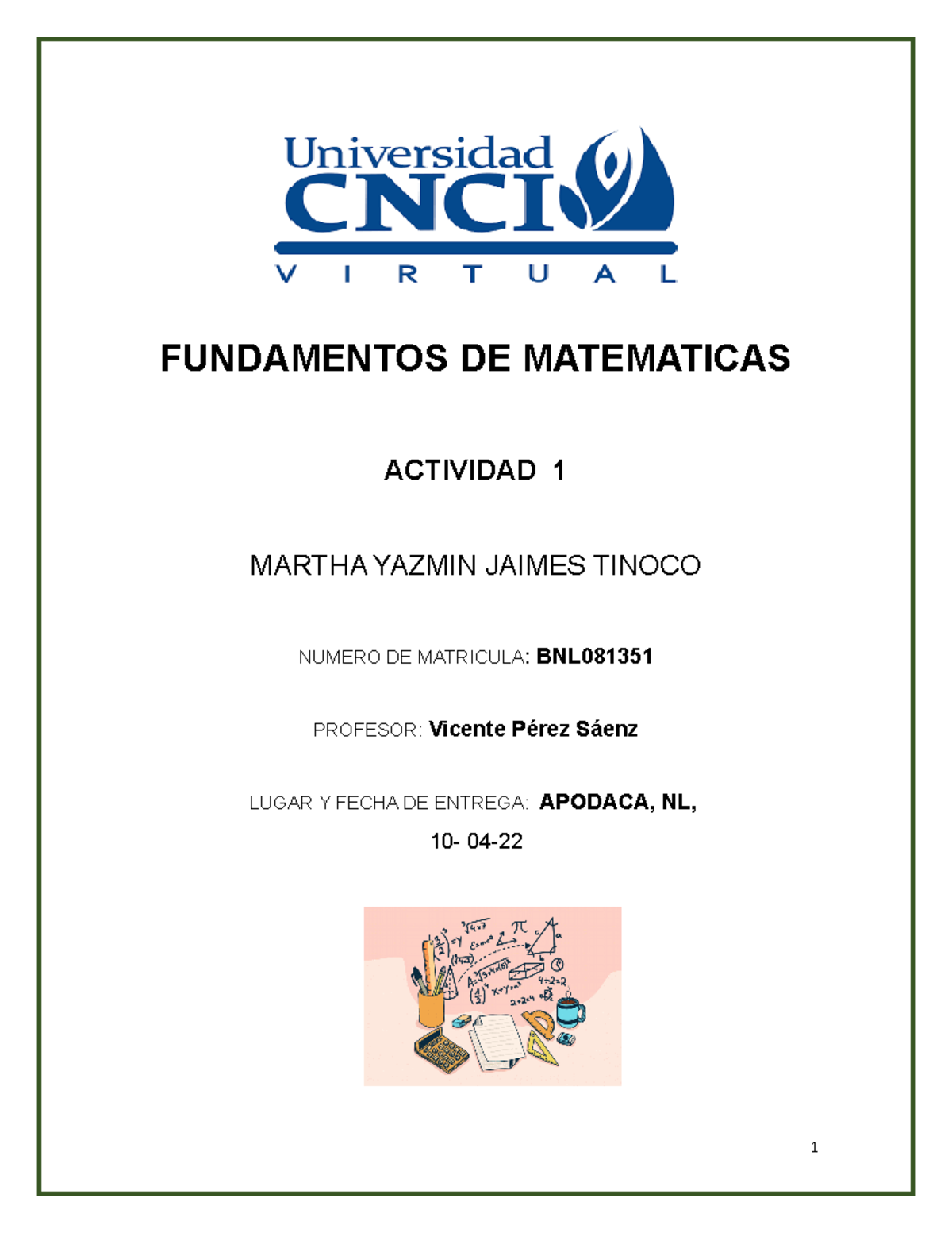 Fundamentos DE Matematicas - FUNDAMENTOS DE MATEMATICAS ACTIVIDAD 1 ...