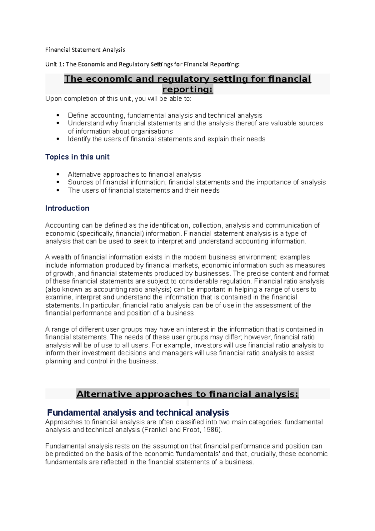 Financial Statement Analysis UNIT 1 - Financial Statement Analysis Unit ...
