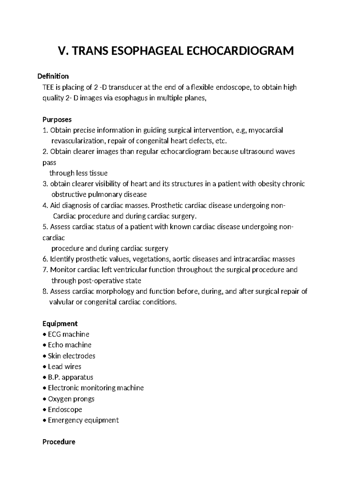 TEE - Nursing Procedure description regarding assisting in Trans ...