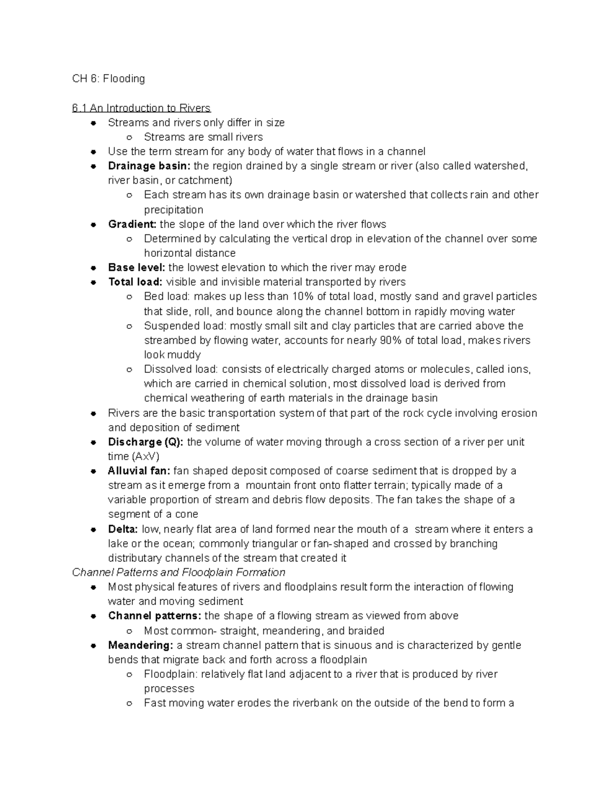 CH 6 Book Notes - Flooding - CH 6: Flooding 6 An Introduction to Rivers ...