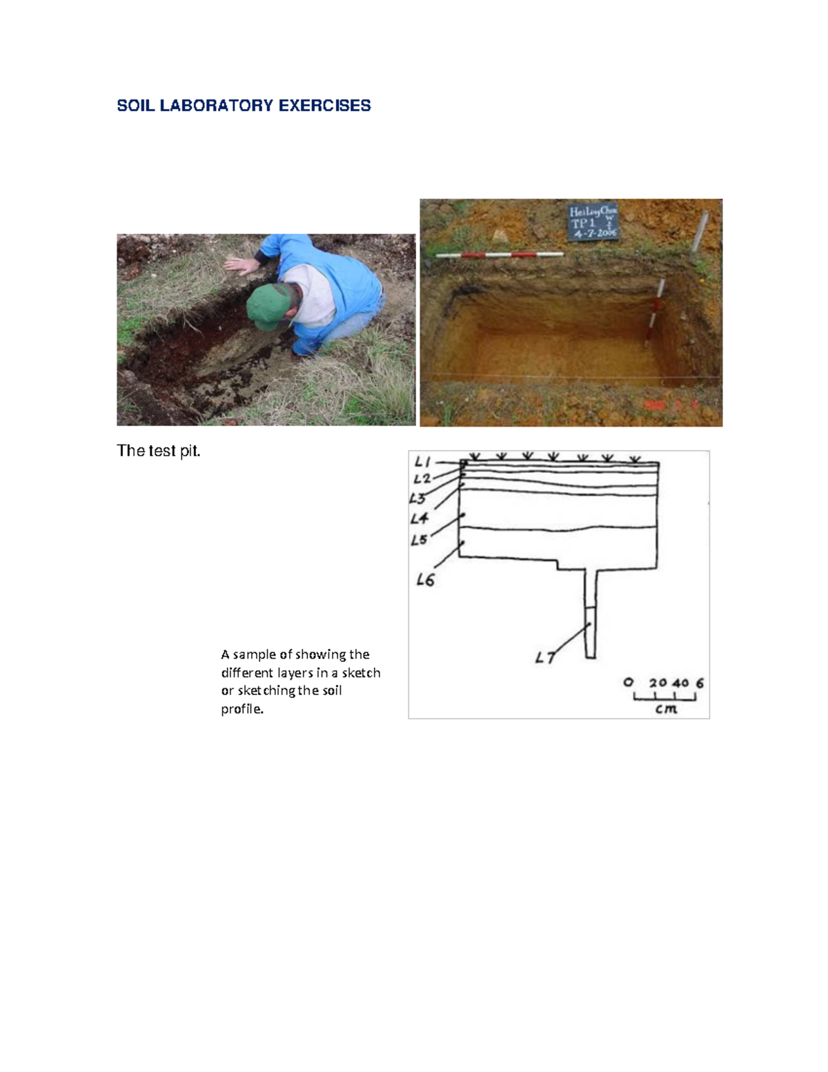 CE461 LAB EX 2-1 - notes - SOIL LABORATORY EXERCISES The test pit. A ...