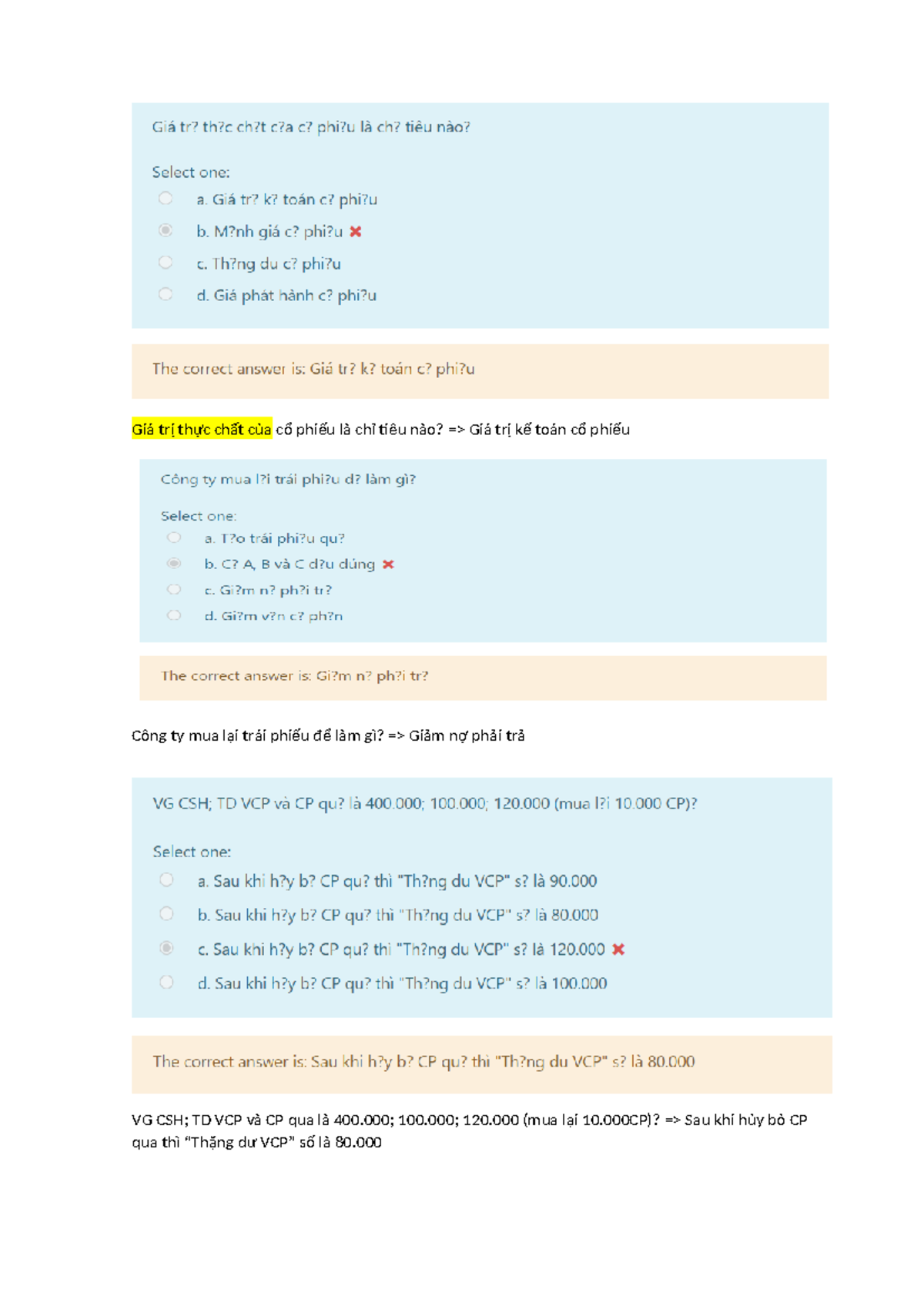 KTRA GKI KTCT Elearning - Giá trị thực chất của cổ phiếu là chỉ tiêu nào? => Giá trị kế toán cổ ...