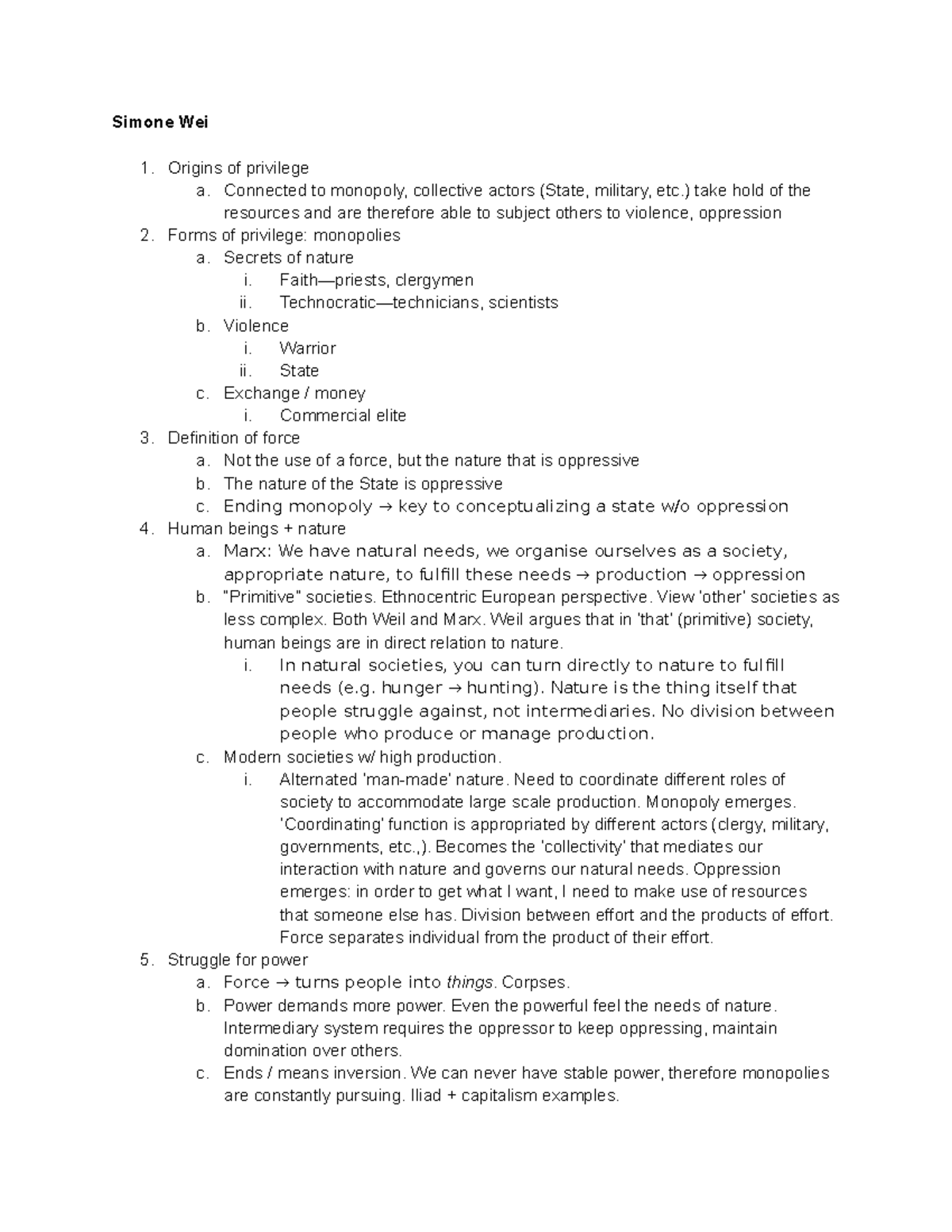 Simone Weil - Seminar Notes - Simone Wei Origins of privilege a ...