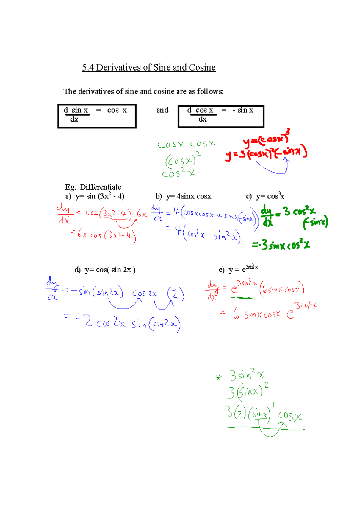 5.4 Derivatives of sin and cos - 5 Derivatives of Sine and Cosine - Studocu