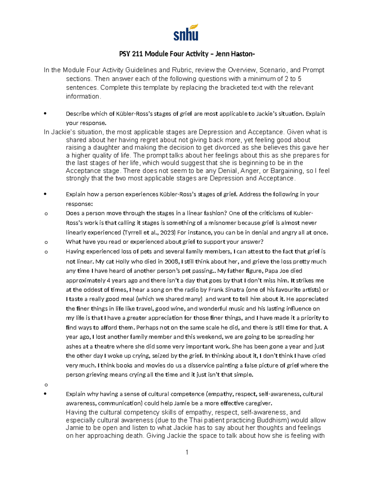 PSY 211 Module Four Jenn Haston - PSY 211 Module Four Activity – Jenn ...