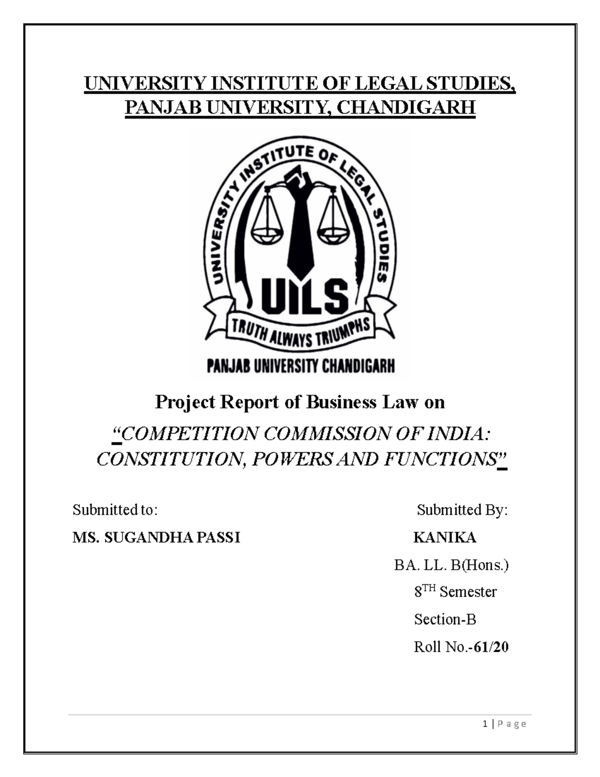 Kanika BL 8th sem - Project - UNIVERSITY INSTITUTE OF LEGAL STUDIES ...