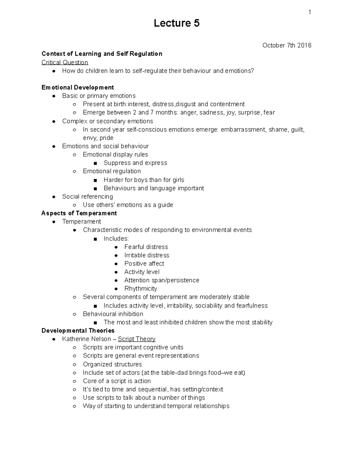 Lecture 05 October 7 - Danielle Molnar & Shauna Pomerantz - 1 Lecture 5 ...