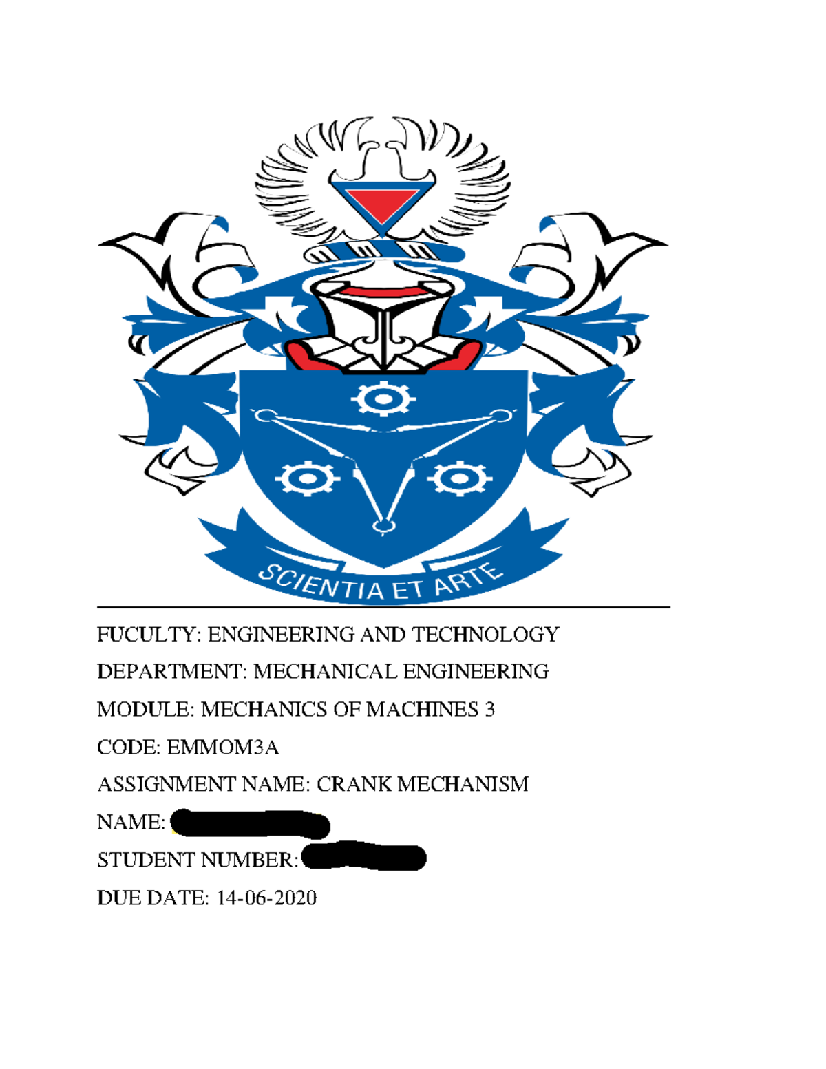 CRANK MECHANISM - FUCULTY: ENGINEERING AND TECHNOLOGY DEPARTMENT ...
