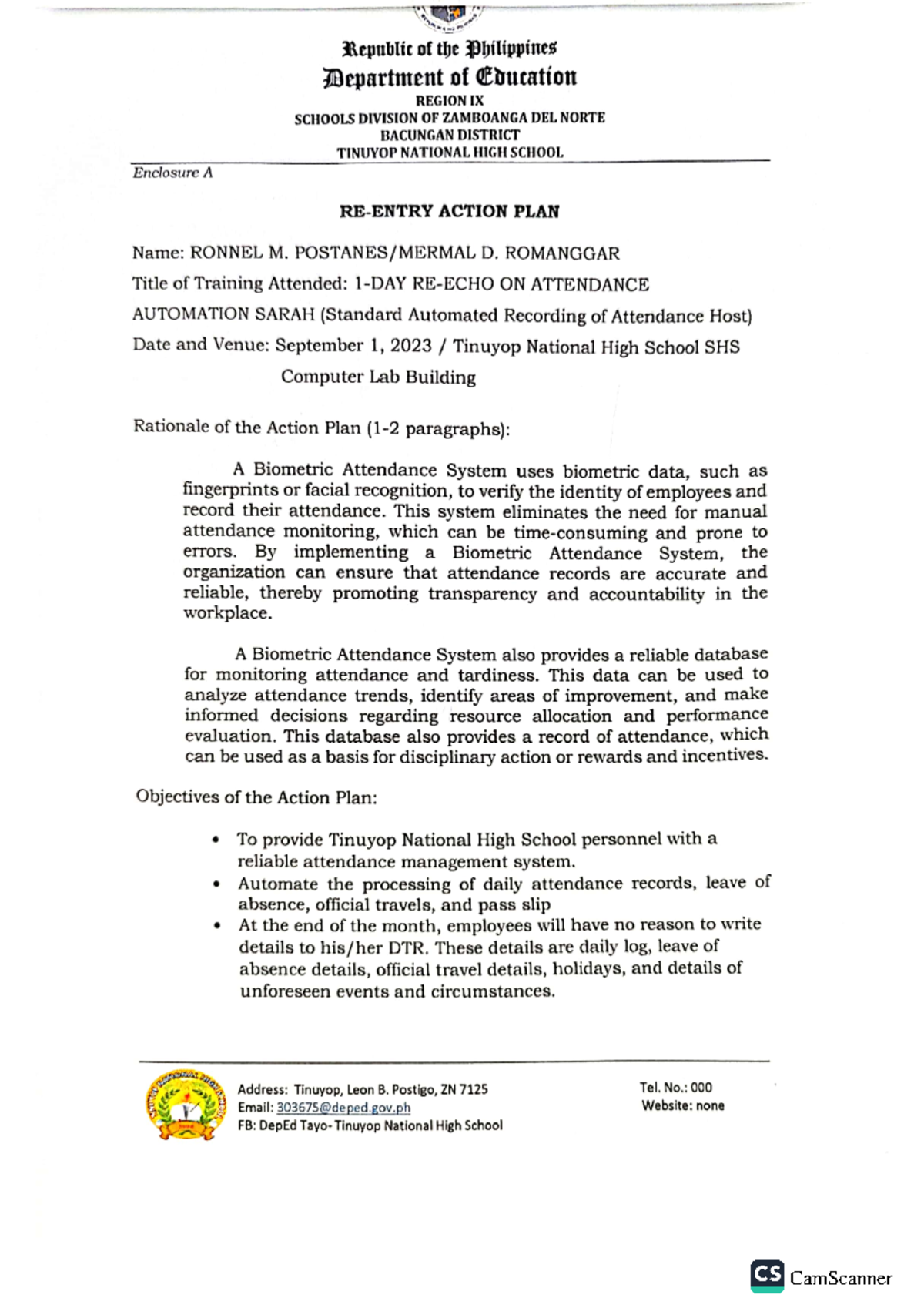 Re-Entry Action Plan - none - Professional Education - CamScanner CamScanner - Studocu