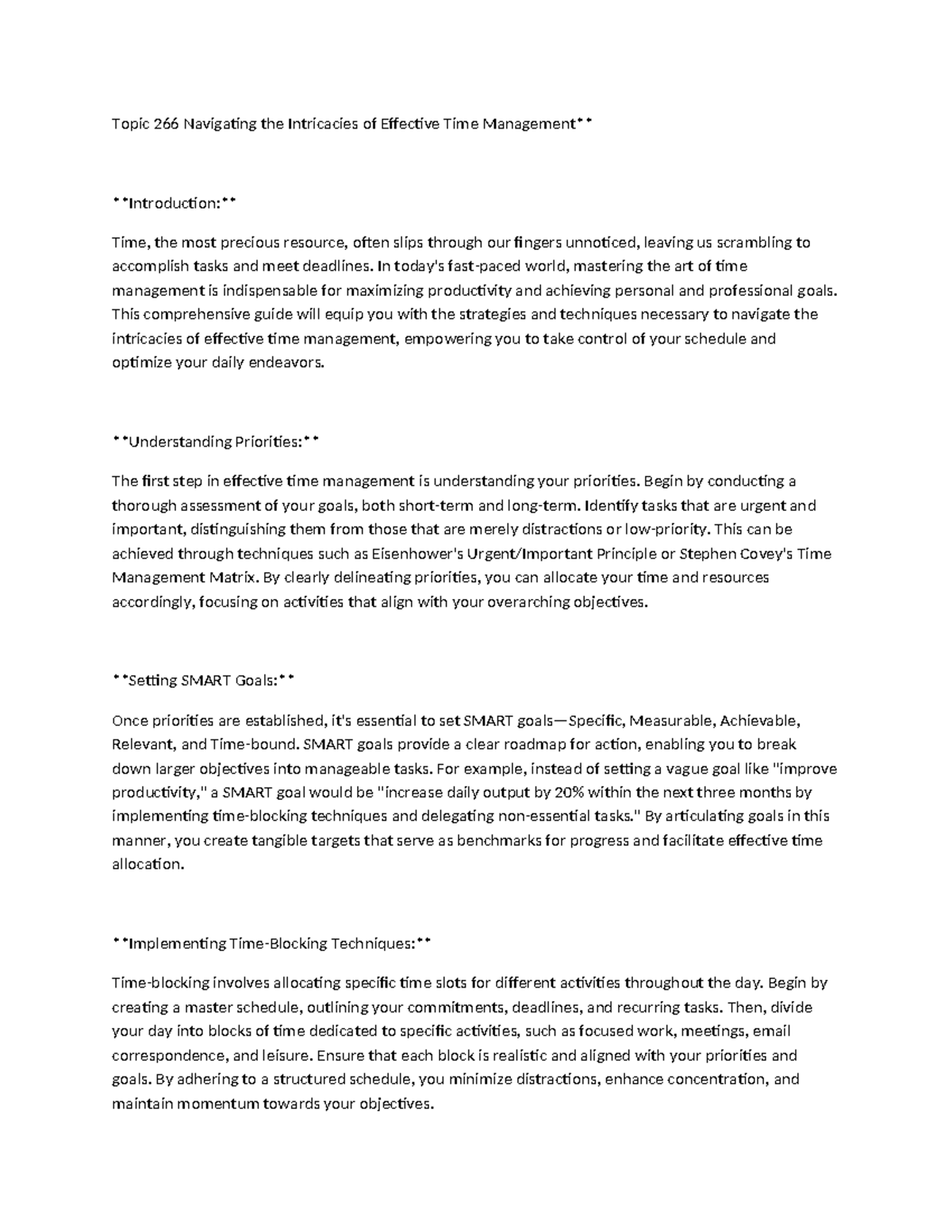 Topic 266 Navigating the Intricacies of Effective Time Management - In ...