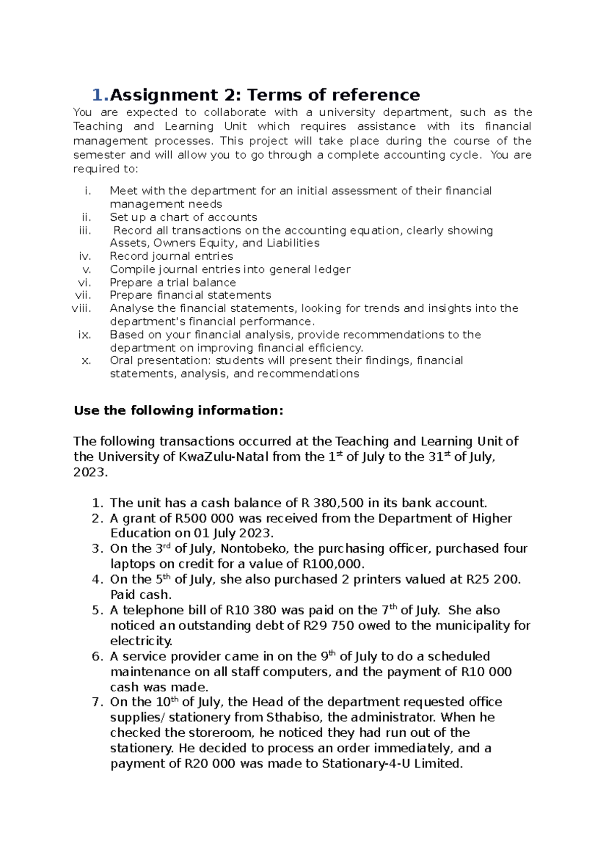 Assignment 2 guidelines - 1 2: Terms of reference You are expected to ...