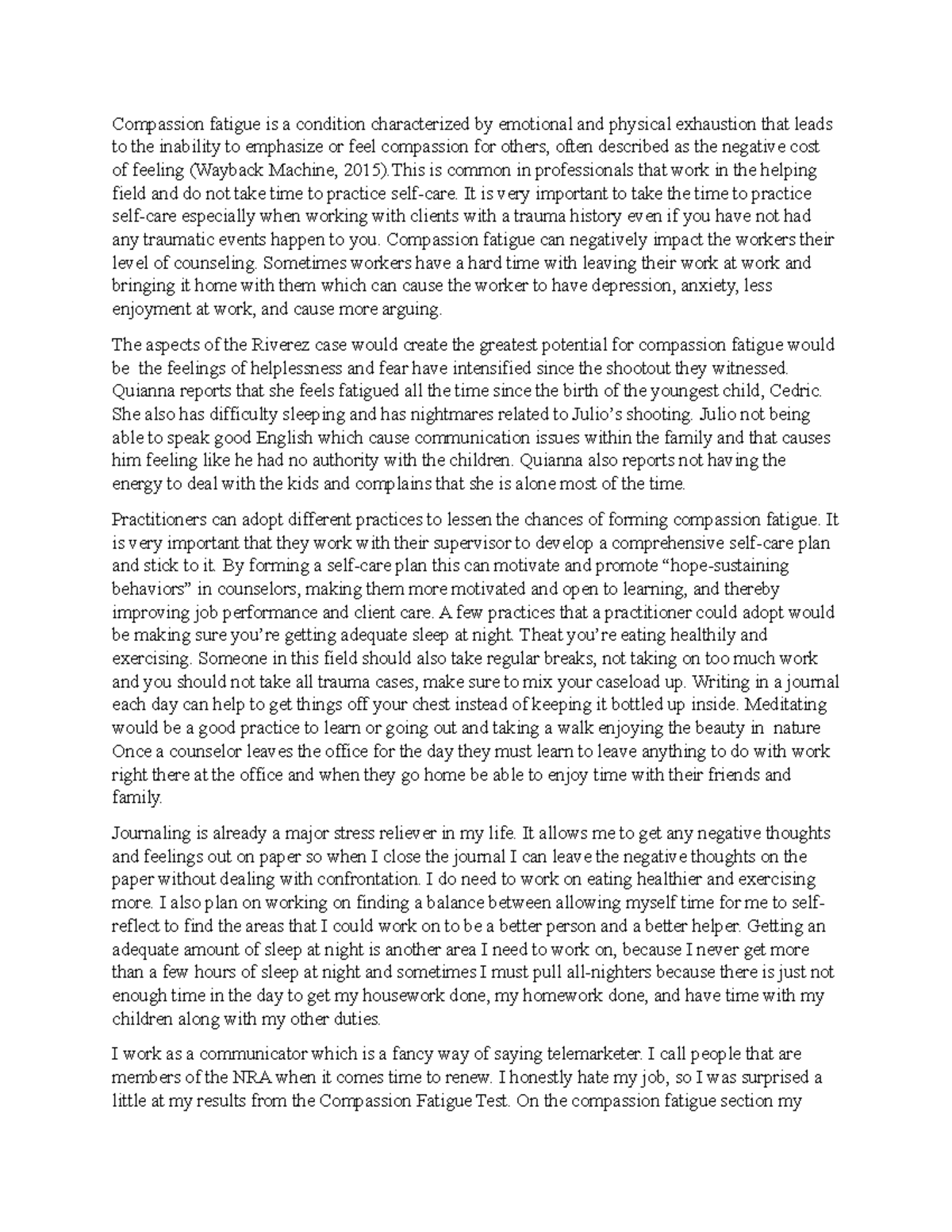 HSE-310 6-2 - Journal: Practitioner Reflection - Compassion fatigue is ...