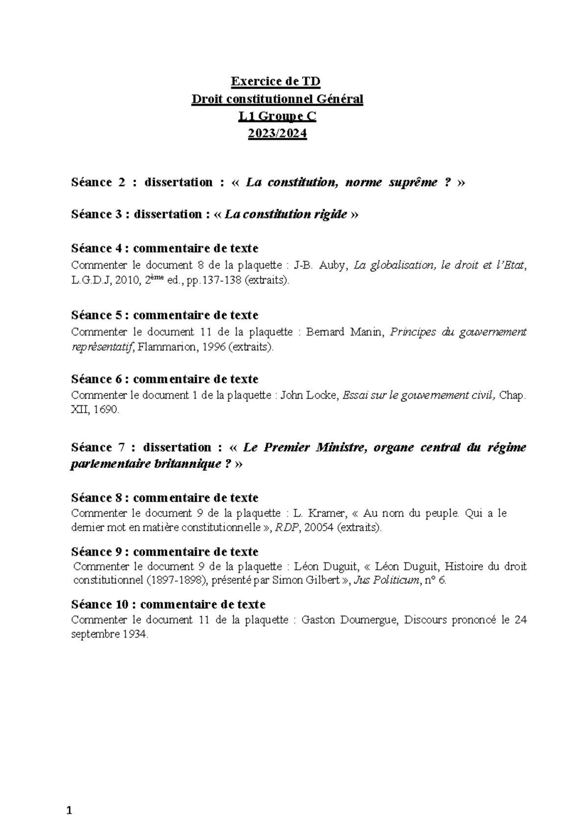 Exercices droit constitutionnel L1 Groupe C-2 - Exercice de TD Droit ...