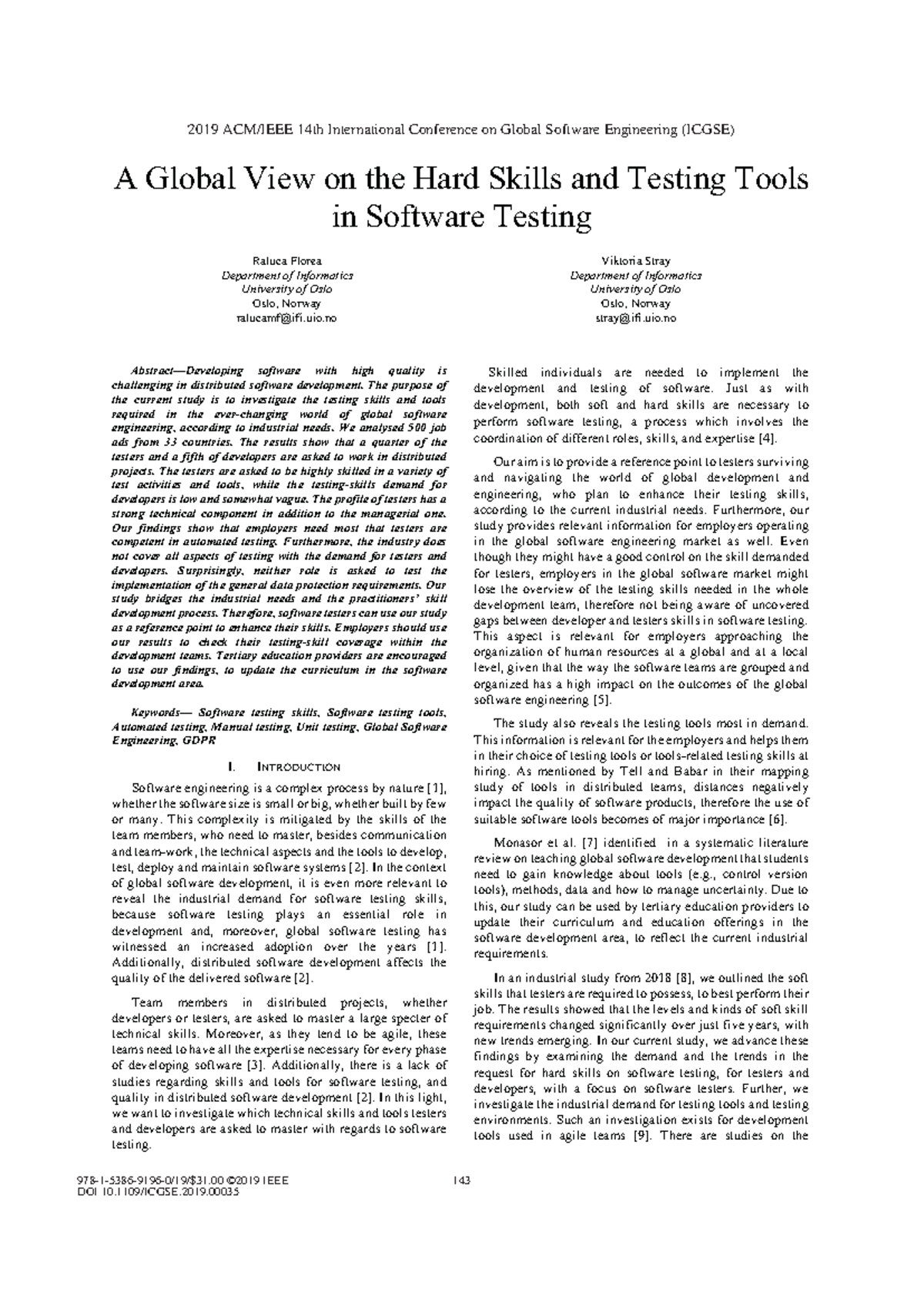 Florea 2019 - testing - A Global View on the Hard Skills and Testing ...