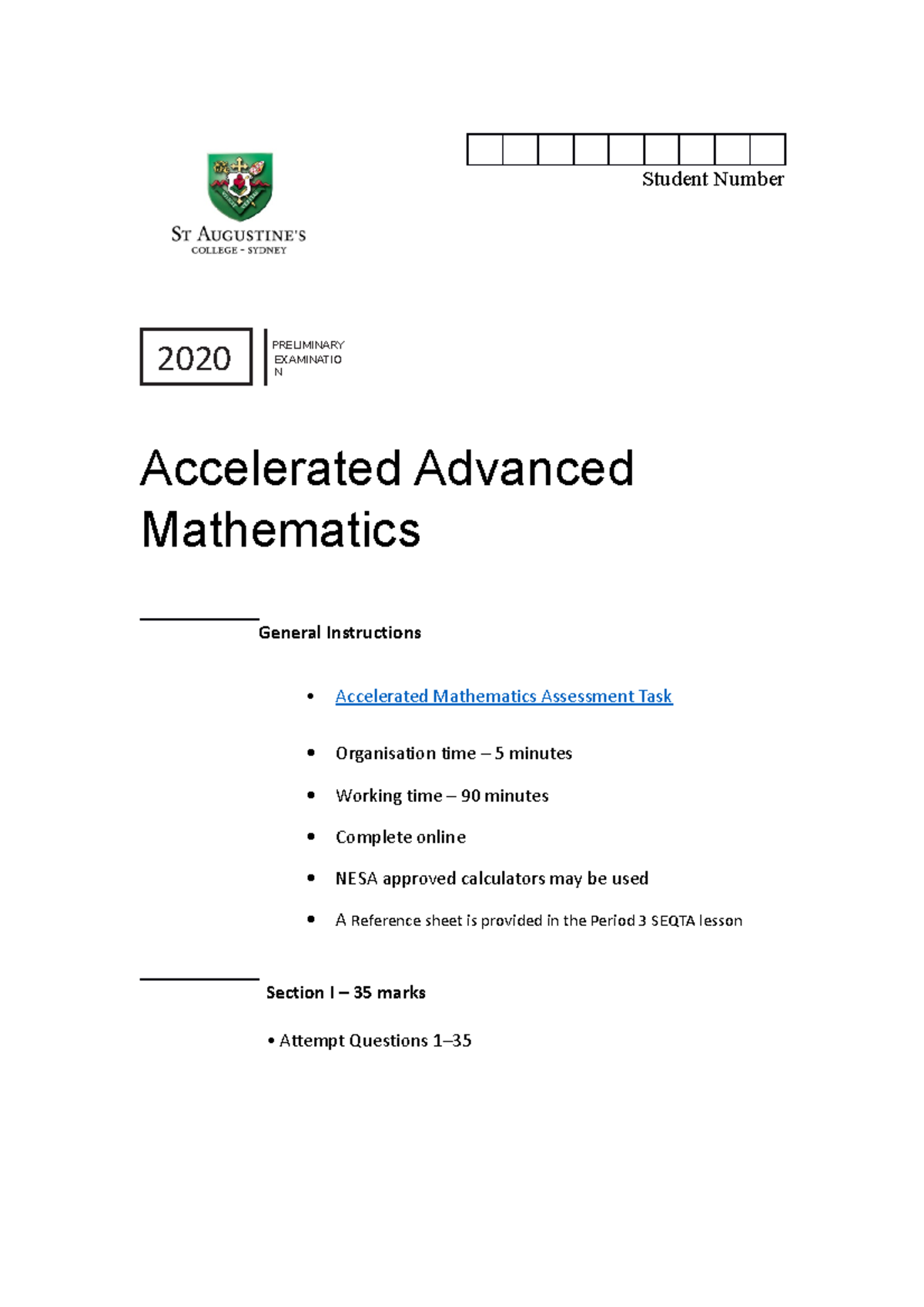 11 Accelerated Mathematics Task 4 2020 Preliminary Exam - PRELIMINARY ...