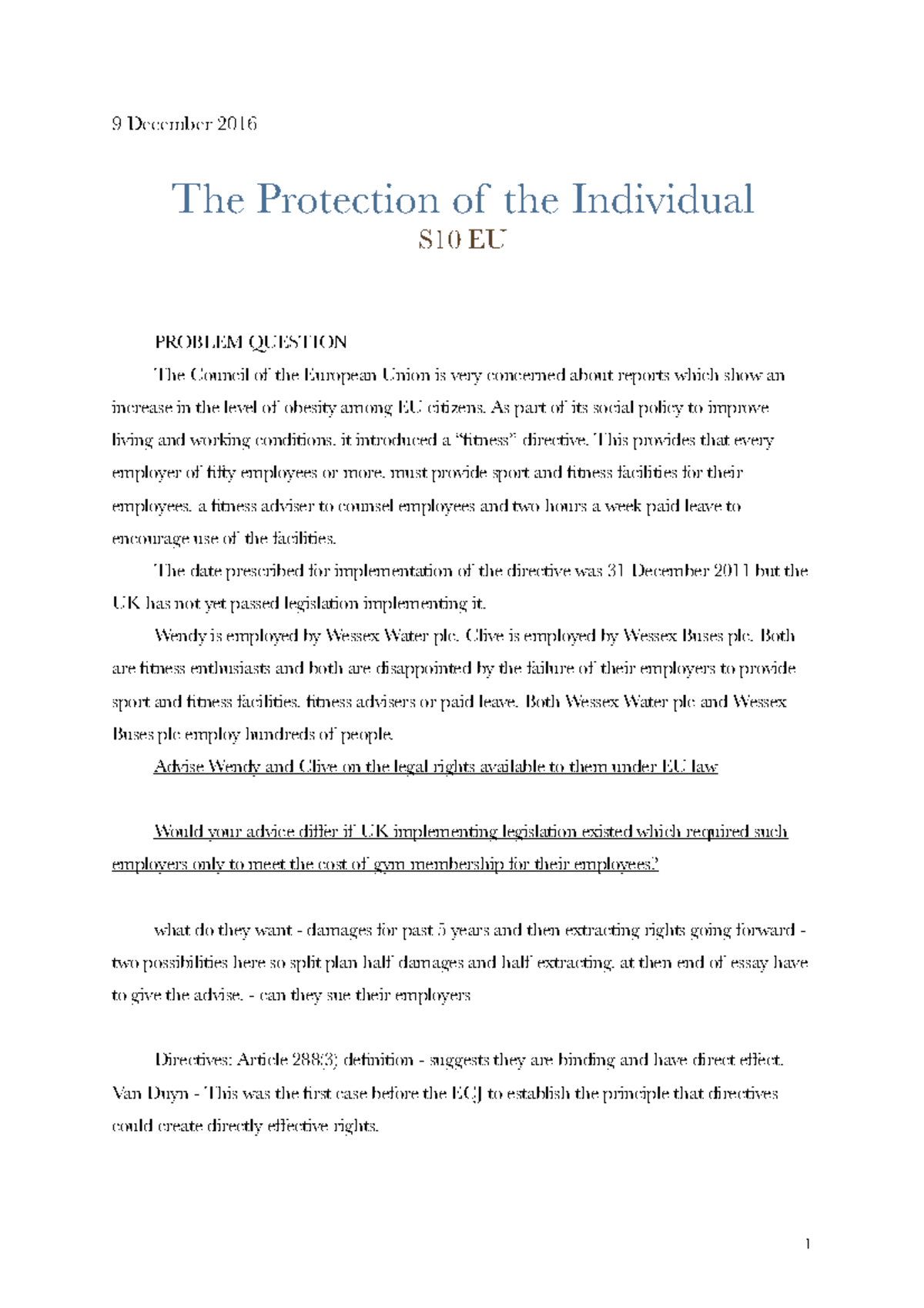 S10 The Protection of the Individual - As part of its social policy to ...