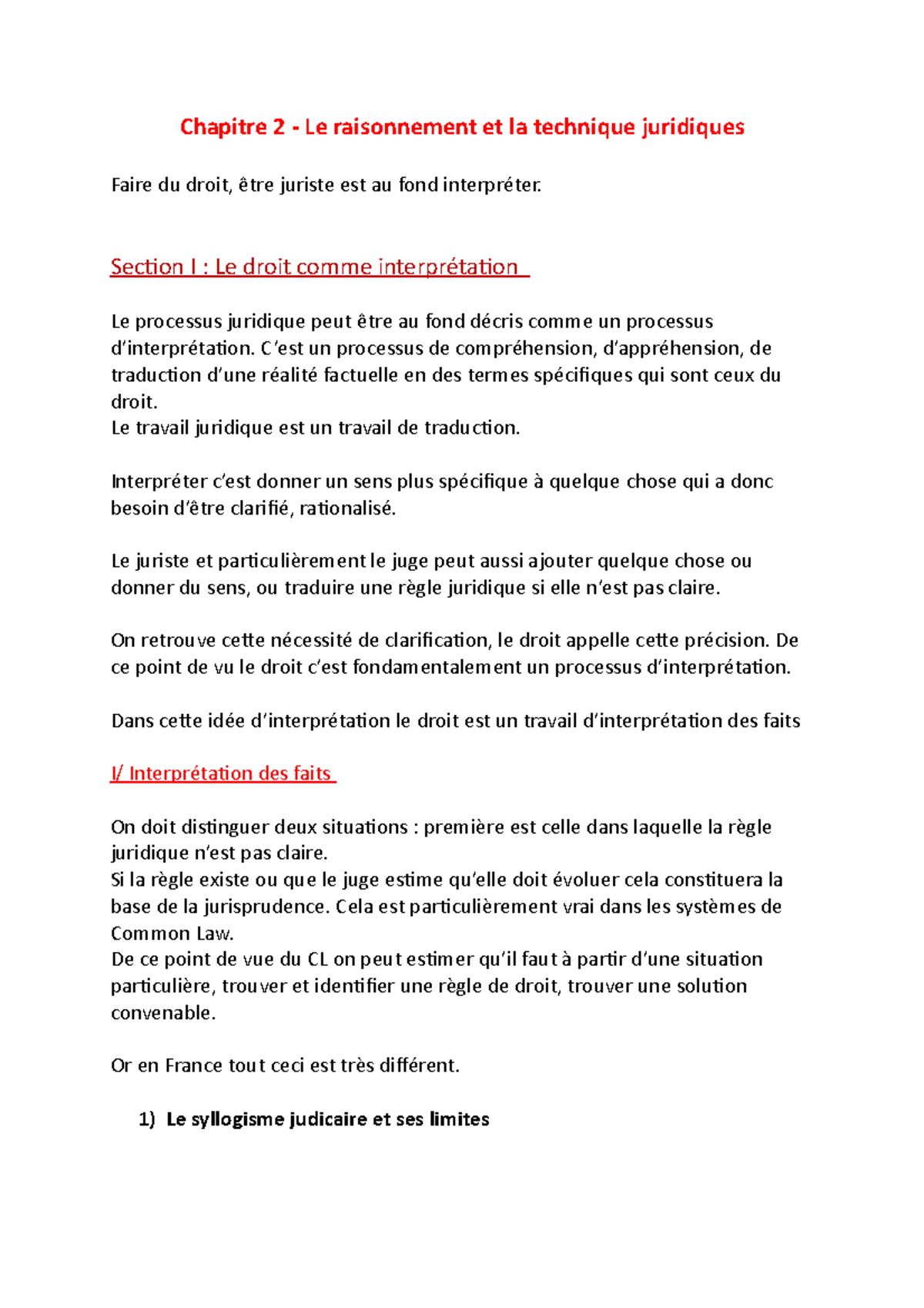 6 intro au droit - Chapitre 2 - Le raisonnement et la technique juridiques Faire du droit, être ...
