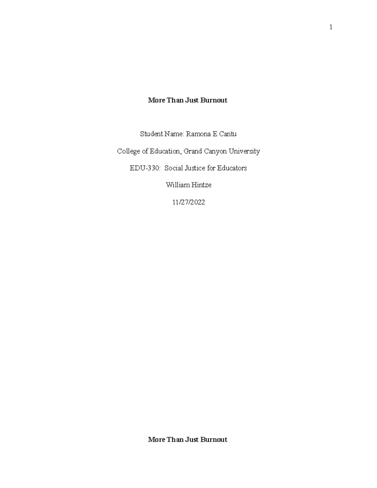 Social Injustice Essay Final - More Than Just Burnout Student Name ...