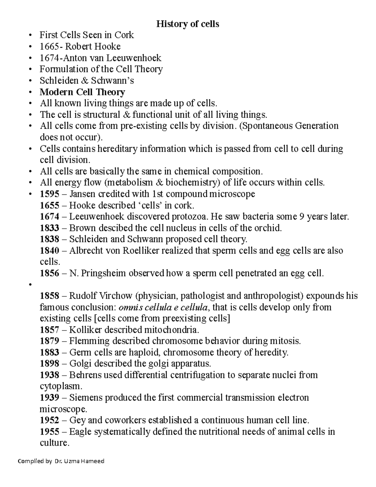 Evolution OF LIFE - History of cells • First Cells Seen in Cork • 1665 ...