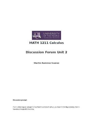 Discussion Unit 1 - MATH 1211 - UoPeople - Studocu