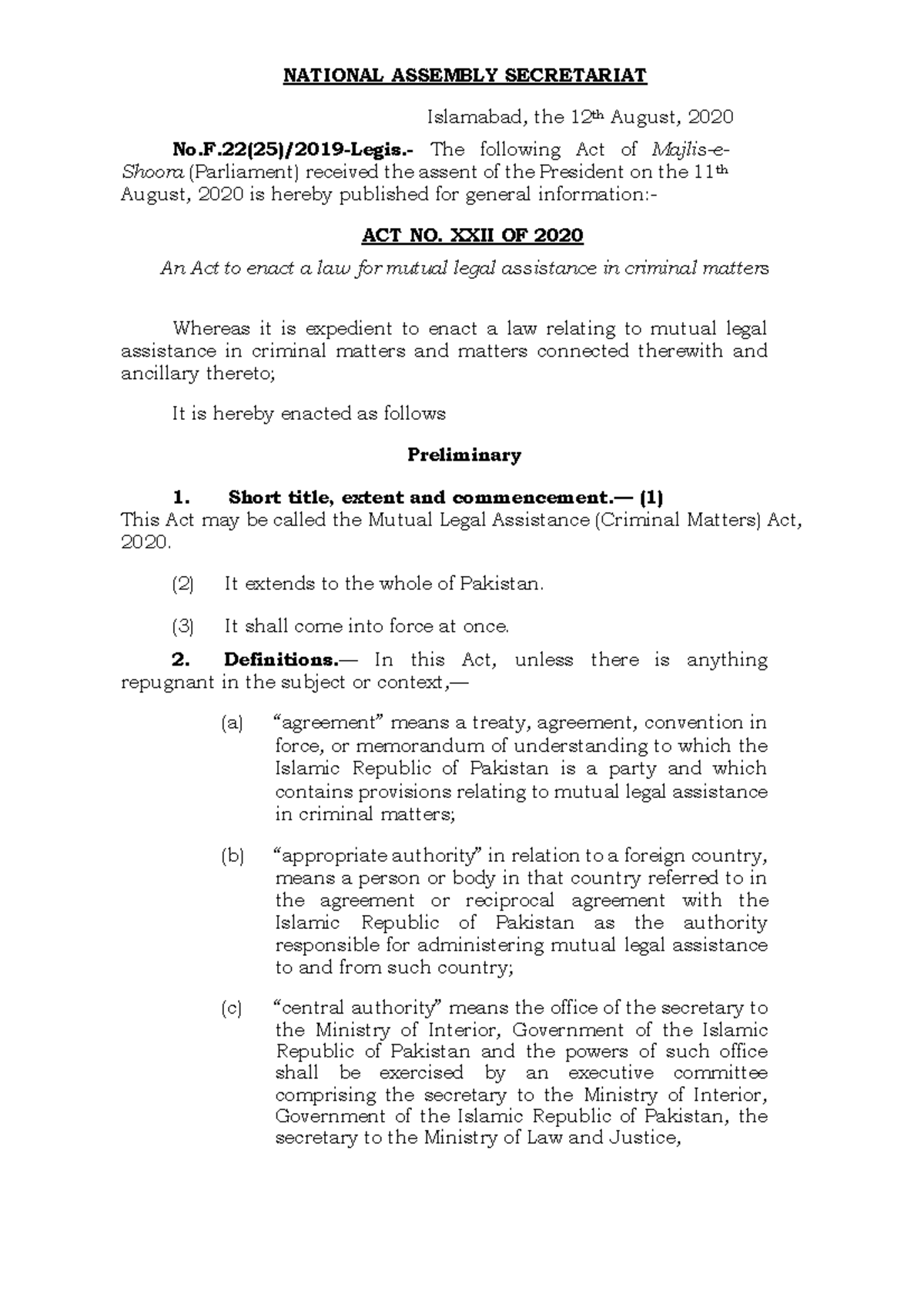 3 MLA Act 2020 - MLA - NATIONAL ASSEMBLY SECRETARIAT Islamabad, the ...