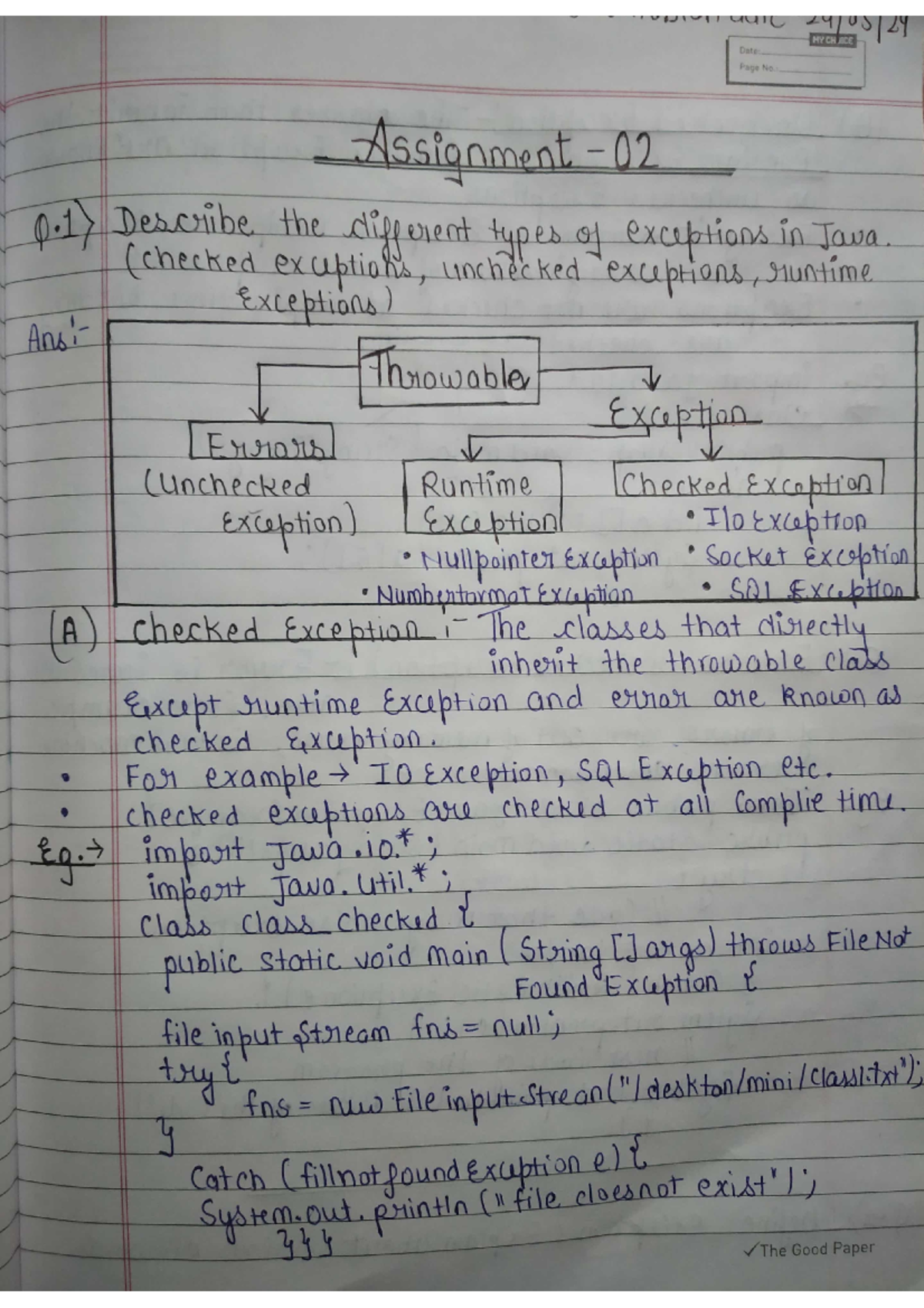 Java assignment 2 - MY CHAICE Date Page No. Assignment 02 Describe the ...