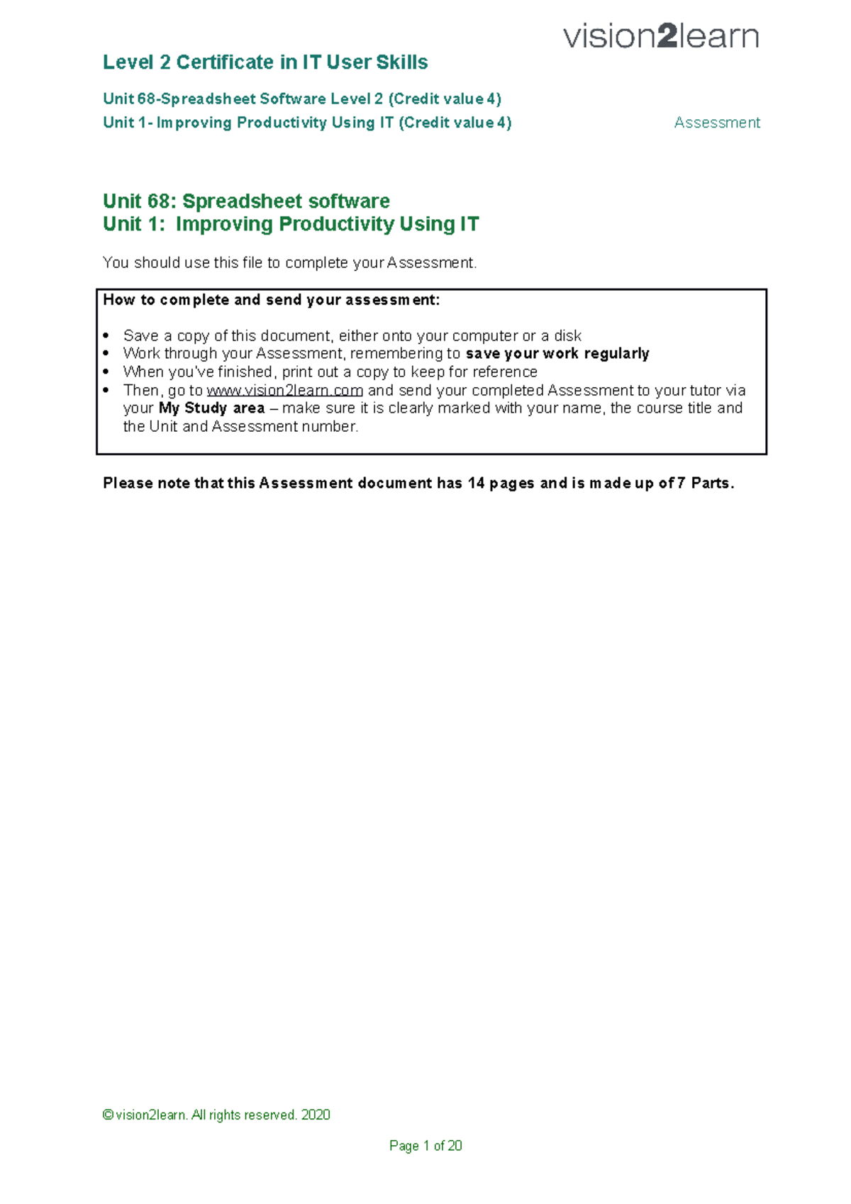 SS2 assessment - MS office - Unit 68-Spreadsheet Software Level 2 ...