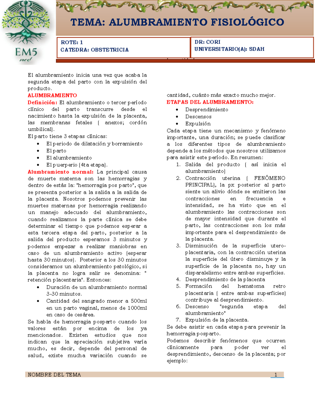 Alumbramiento - ALUMBRAMIENTO Definición: El alumbramiento o tercer ...