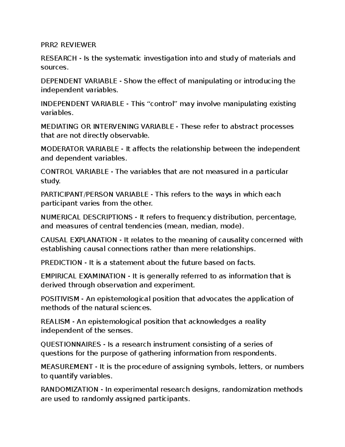 PRR2- Reviewer - For those student who has PRR - PRR2 REVIEWER RESEARCH - Is the systematic ...