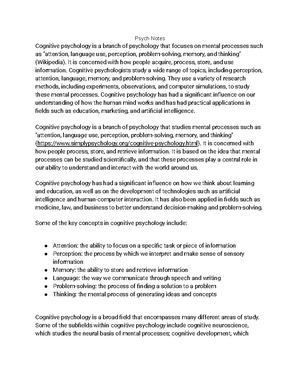 Psych Notes 2 - The goal of psychotherapy is to help individuals better ...