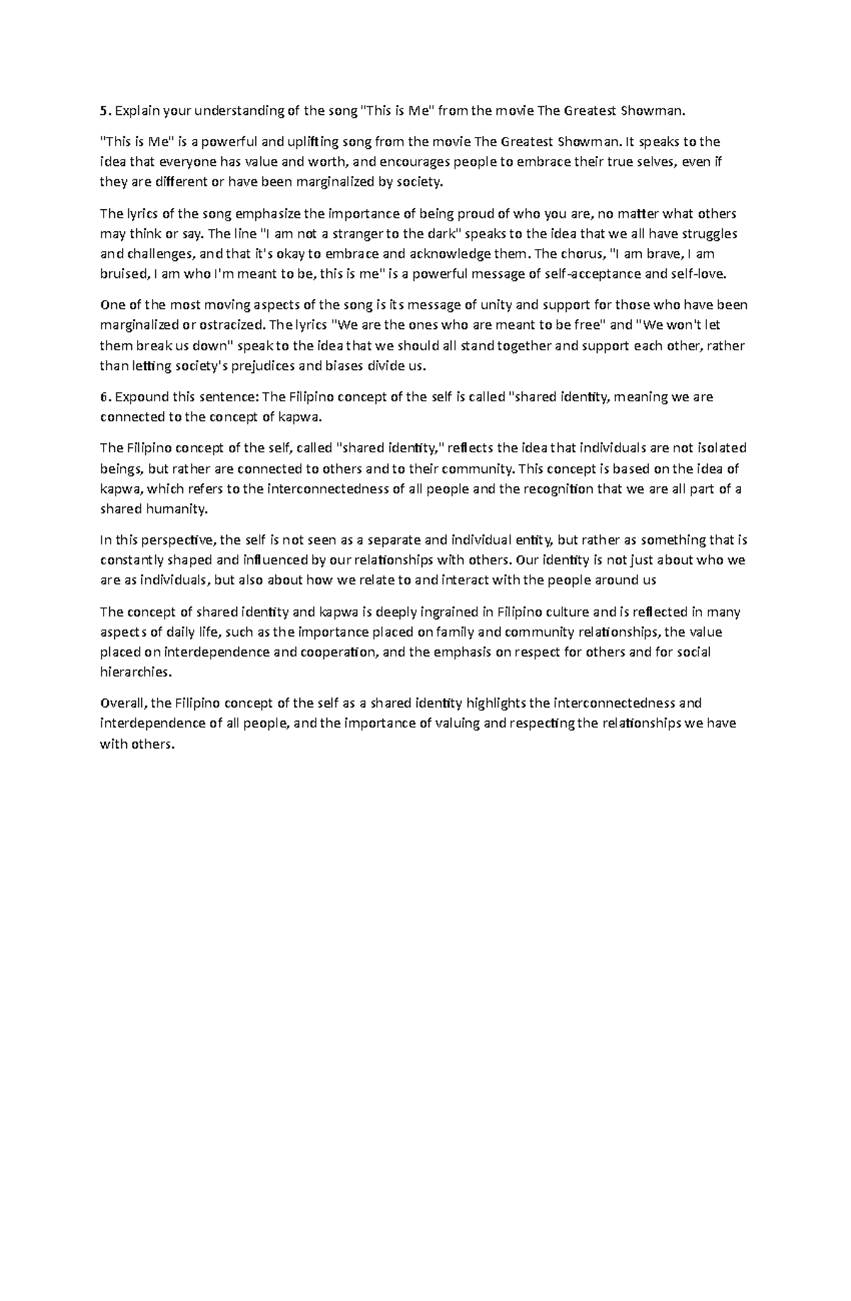 Essay UTS - Explain your understanding of the song "This is Me" from ...