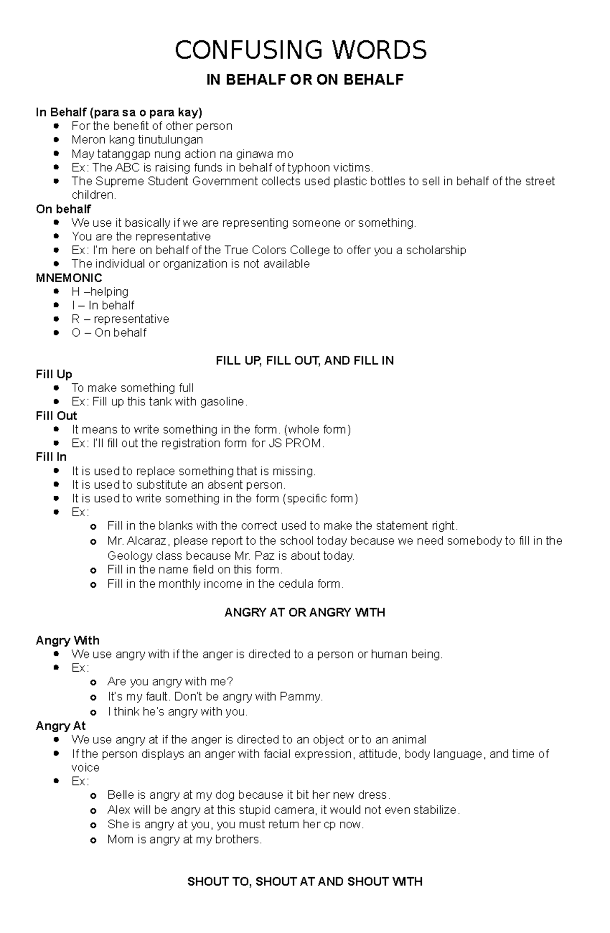 Confusing Words - Lecture notes 8 - CONFUSING WORDS IN BEHALF OR ON ...