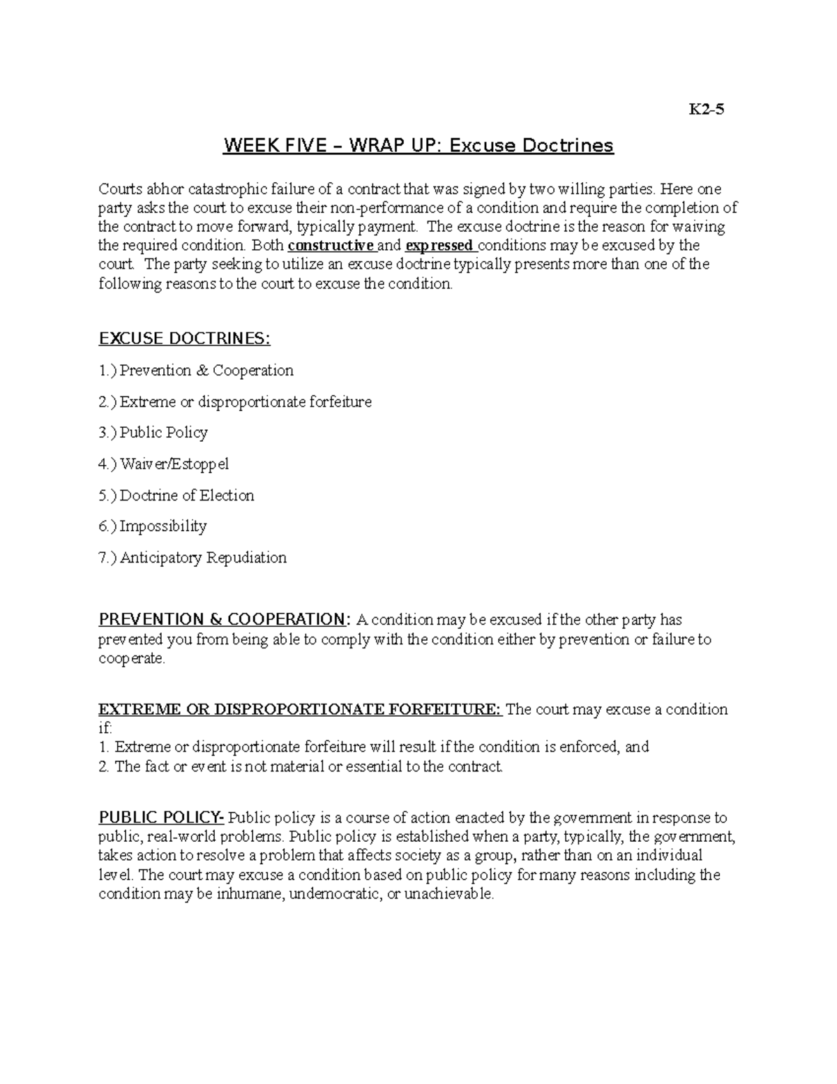 Week 5 Wrap Up - contracts 2 - K2- WEEK FIVE – WRAP UP: Excuse ...