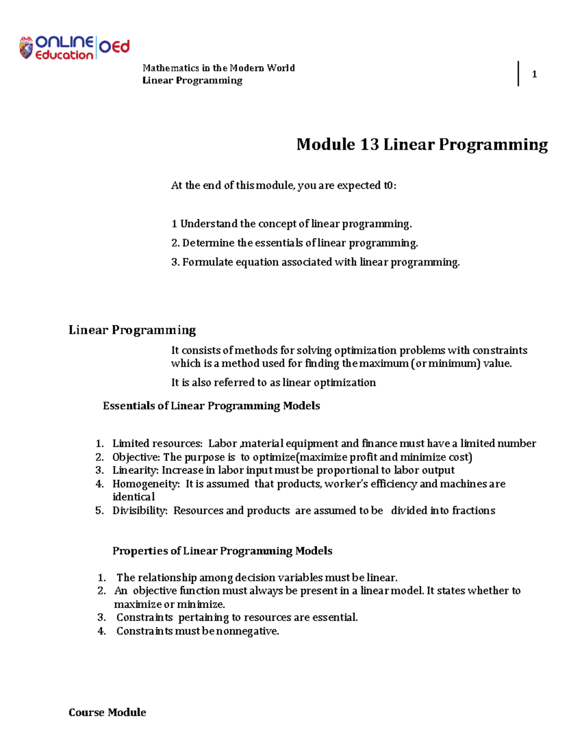 Linear Programming - 2. Determine the essentials of linear programming ...