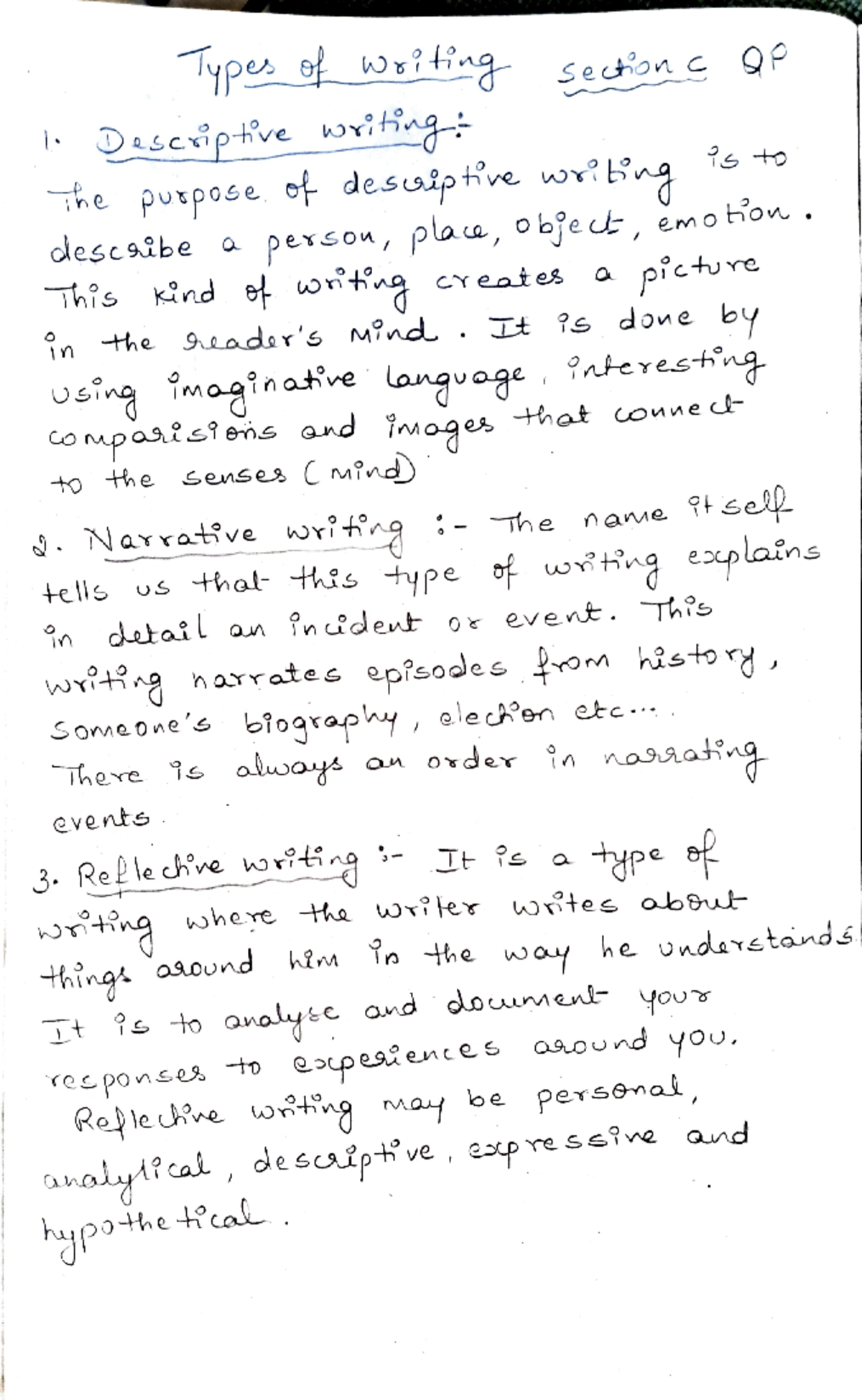 Types of writing - Type e writing Secion 9P Orscviphve kovig+ s+ The ...