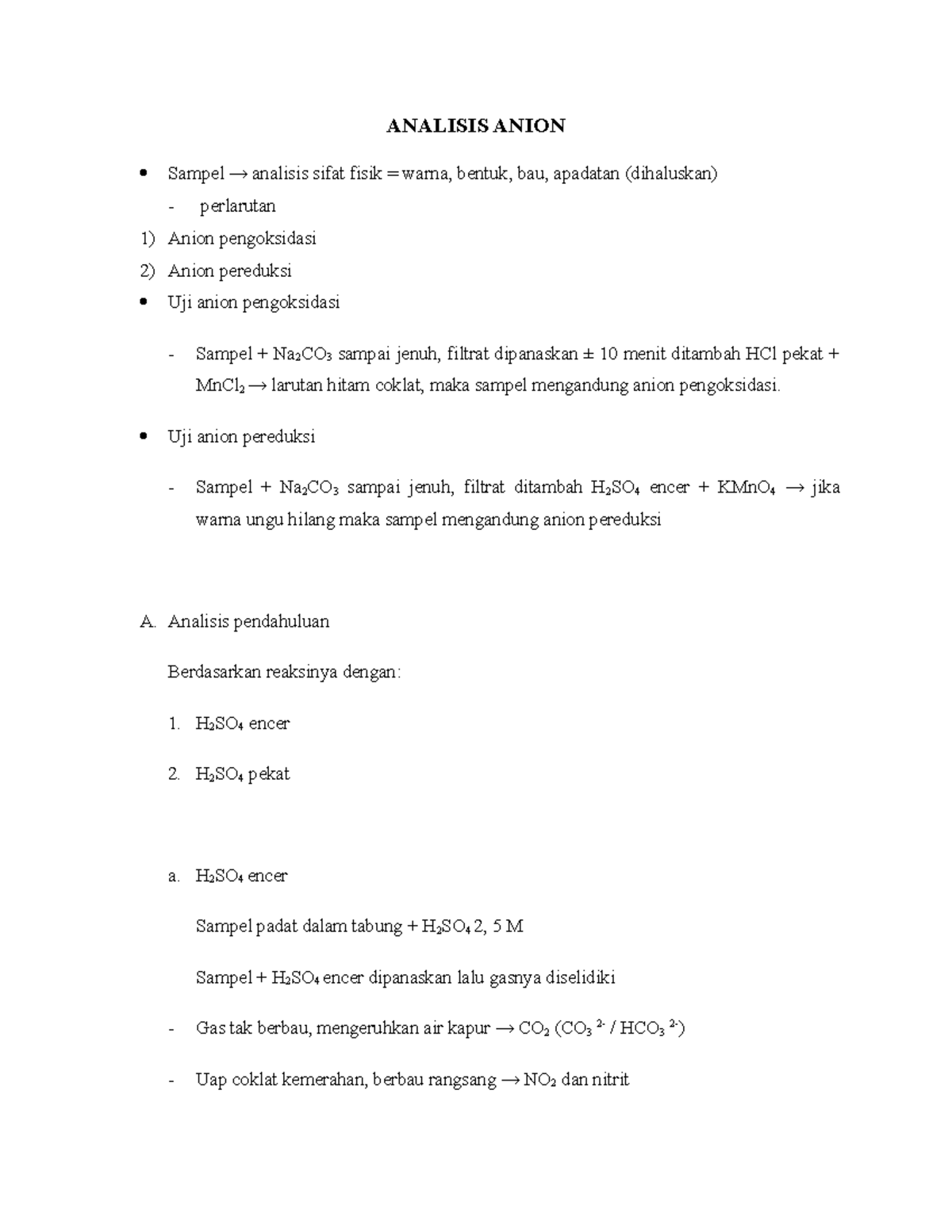 Analisis Anion - ANALISIS ANION Sampel → analisis sifat fisik = warna ...