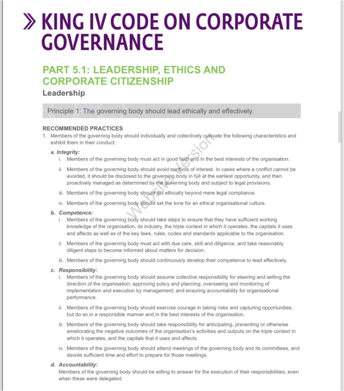 KING IV Principles 1-10 - ACCN2015A - Studocu