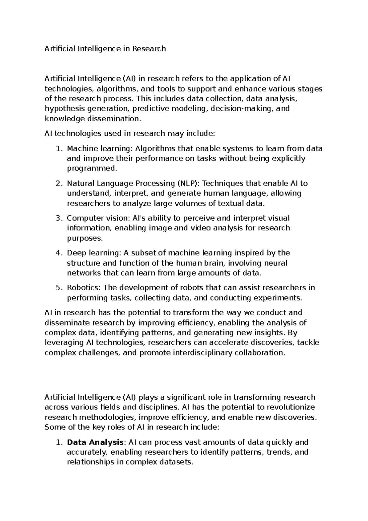 Artificial Intelligence In Research Artificial Intelligence In